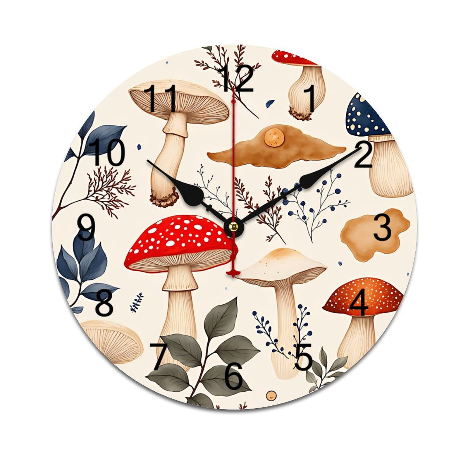 Mushrooms And Leaves Word Saying Big Wall Clock Home Decor Art Watch ...