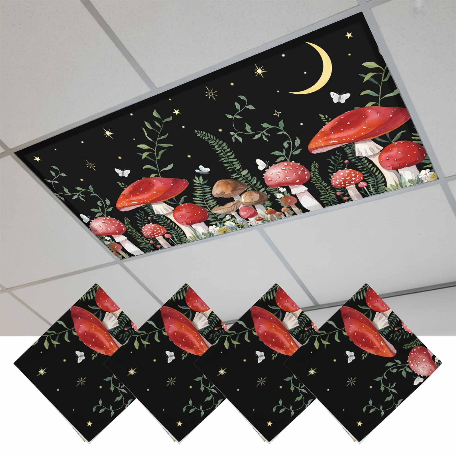 Mushrooms Black Fluorescent Light Covers, Botanical Leaf Butterflies ...