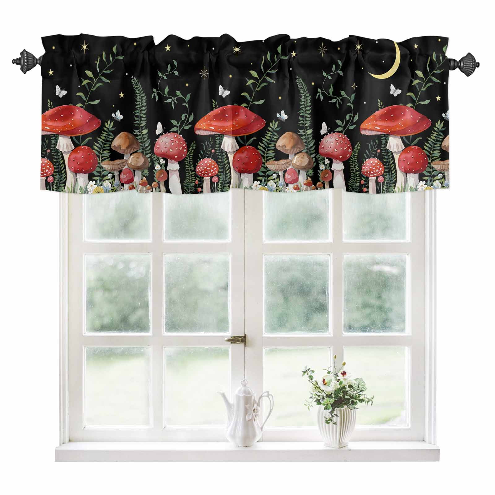 Mushrooms Black Kitchen Valances for Windows 42x12 Inch Kitchen ...