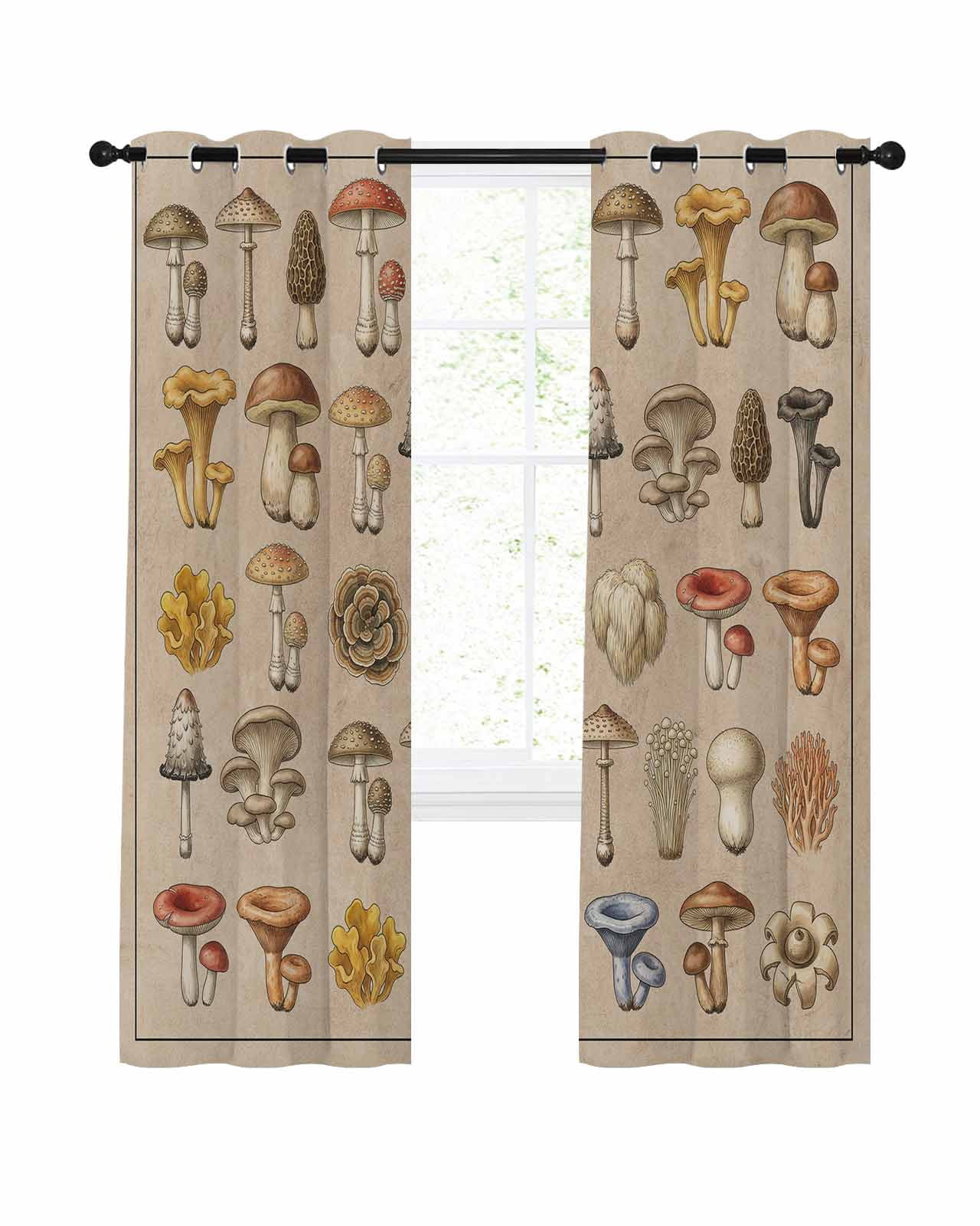 Mushrooms Blackout Curtains 96 Inch Length Retro Mushroom Plants ...