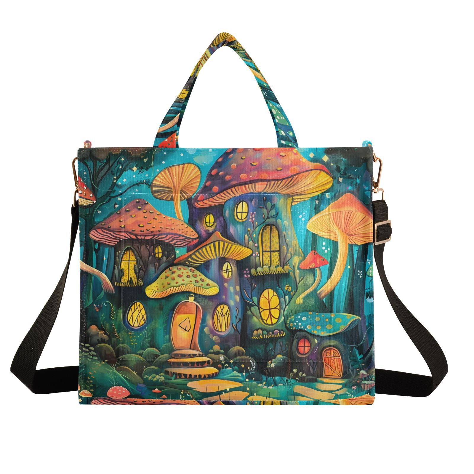 Mushrooms Houses in Forest Corduroy Tote Bag Handbag Large Messenger ...