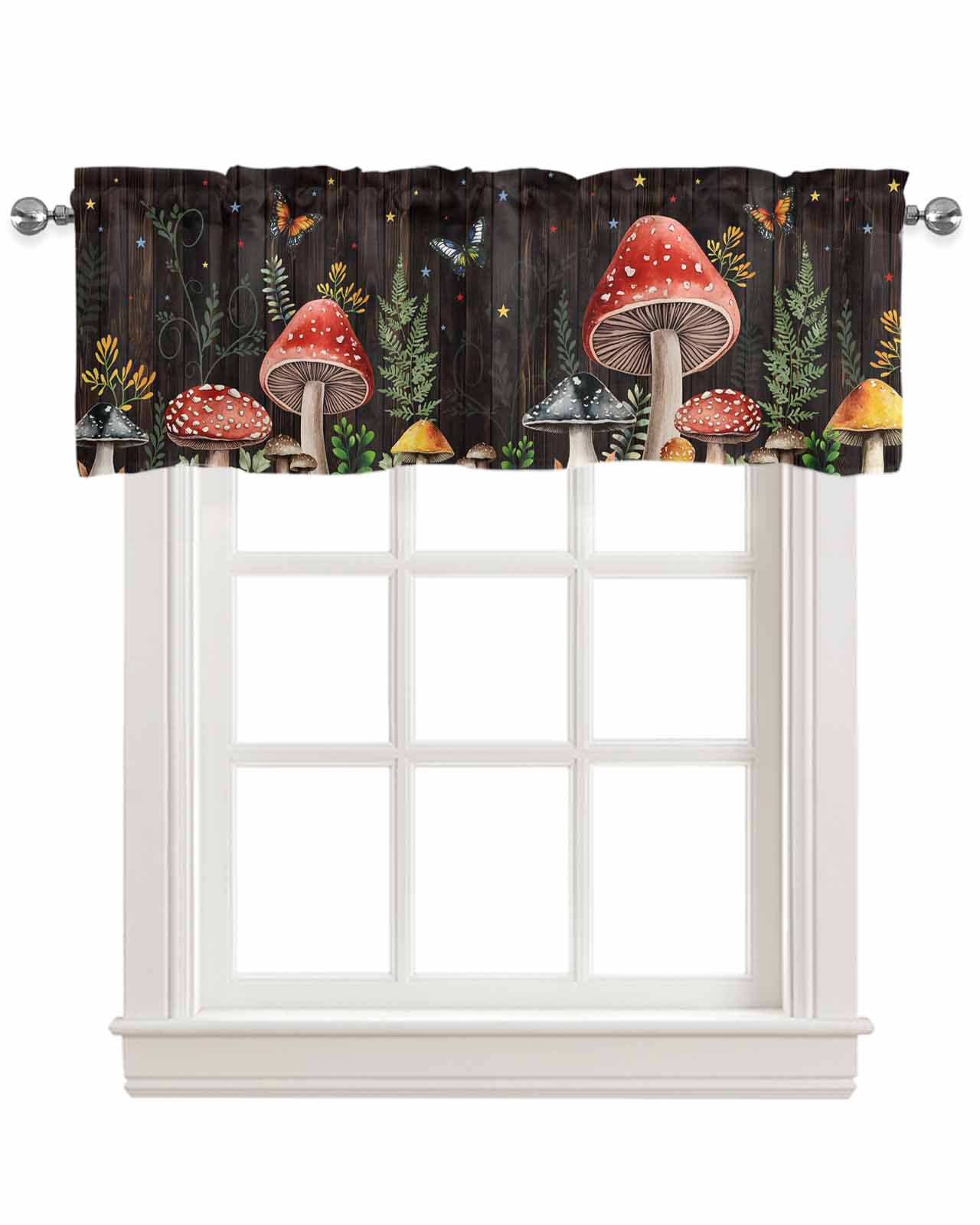 Mushrooms Kitchen Valances for Windows Farmhouse Linen Window Valance ...