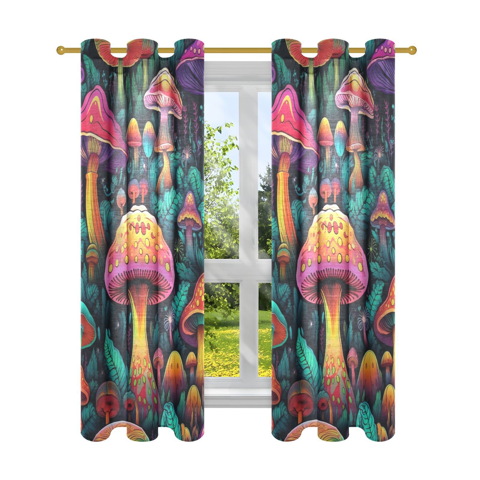 Mushrooms Leaves Blackout Curtains Patio Door Curtains Window ...