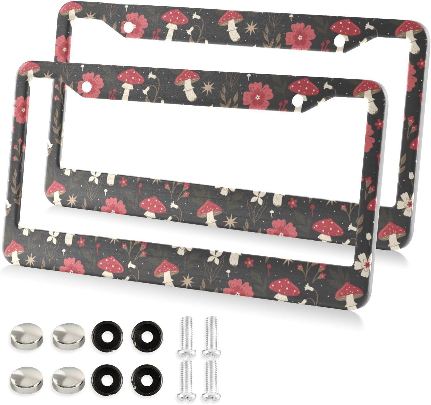 Mushrooms License Plate Frame - 2 Pack Universal Stainless Steel ...