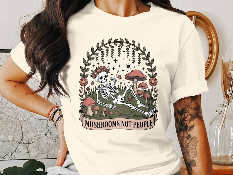 Mushrooms Not People Tee Funny Sarcastic Cottagecore Nature Lover Gift ...