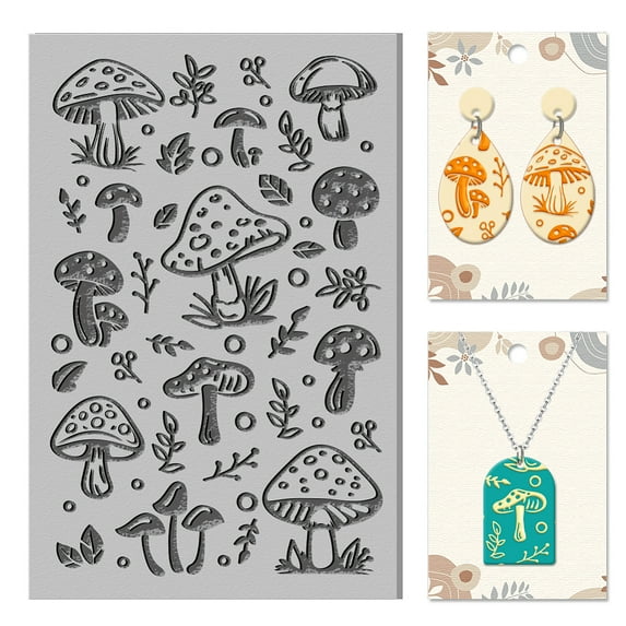 Mushrooms Polymer Clay Texture Sheets Leaves Plant Texture Mat Rubber ...
