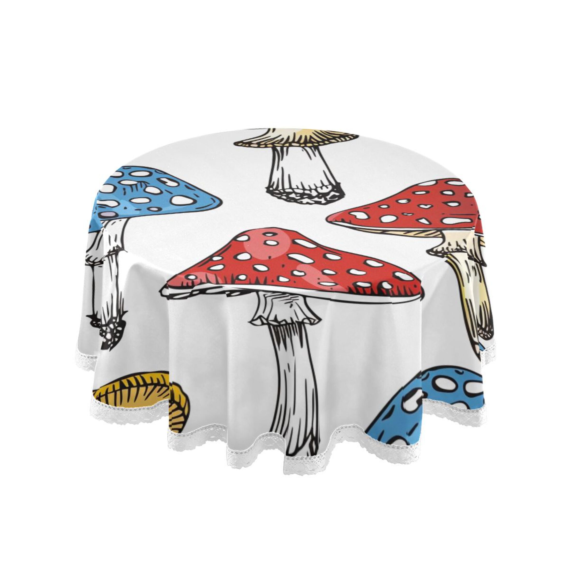 Mushrooms Round Tablecloth 60" Reusable Circle Table Cover Washable ...