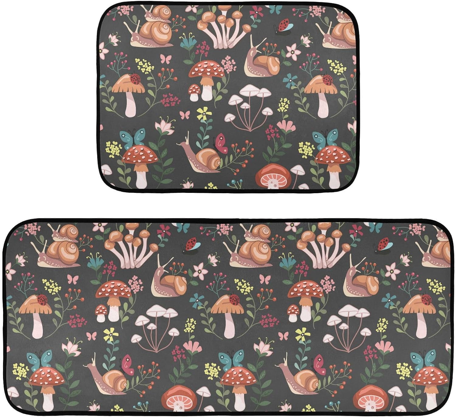 Mushrooms Snails Butterflies Ladybugs Kitchen Rug and Mat Set of 2 Non ...