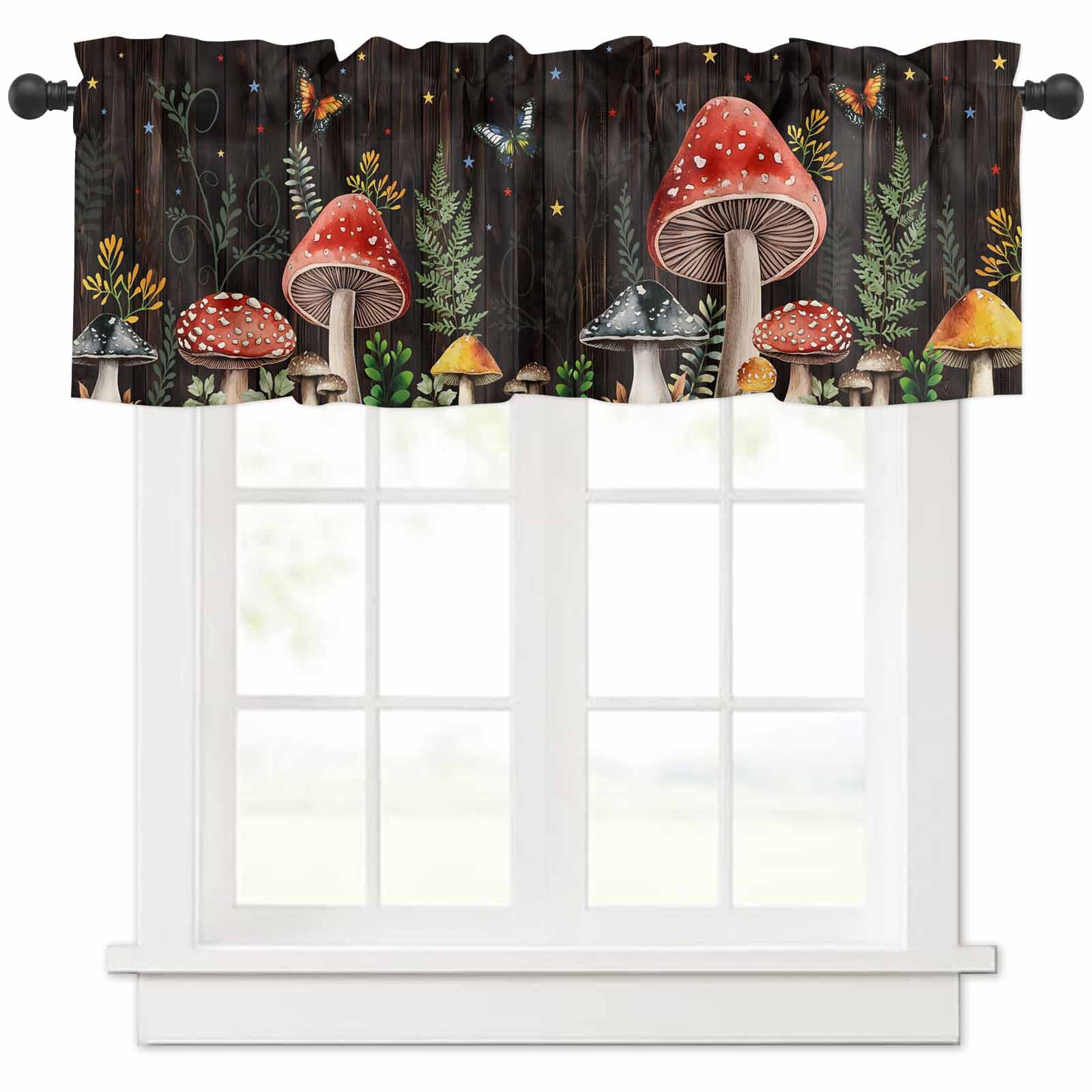 Mushrooms Valances for Windows Farmhouse Kitchen Curtains Valances Rod ...
