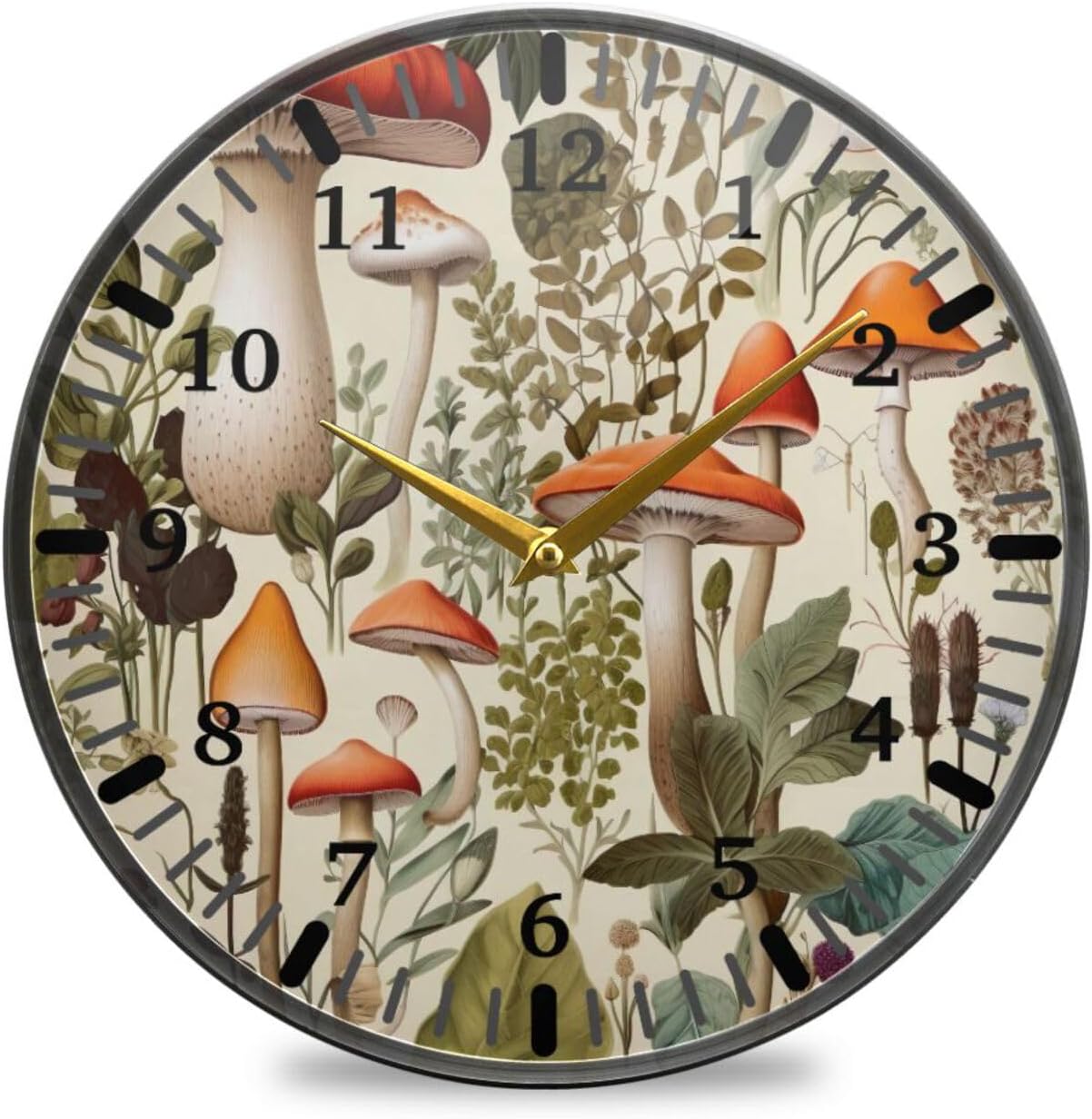 Mushrooms Wall Clock Silent Non-Ticking Round 12 Inch Quartz Battery ...