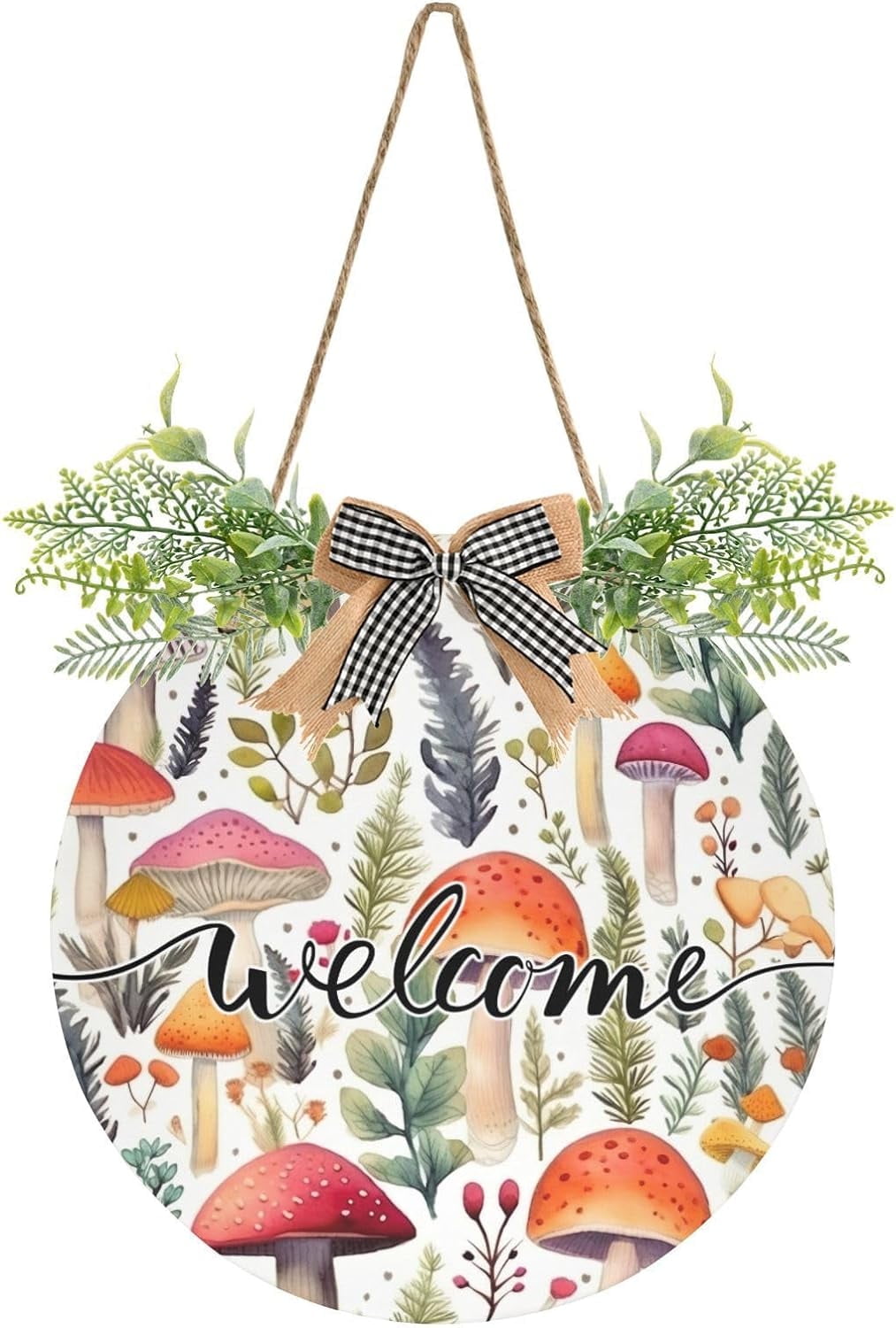 Mushrooms White Welcome Sign Farmhouse Front Porch Door Hanging Welcome ...