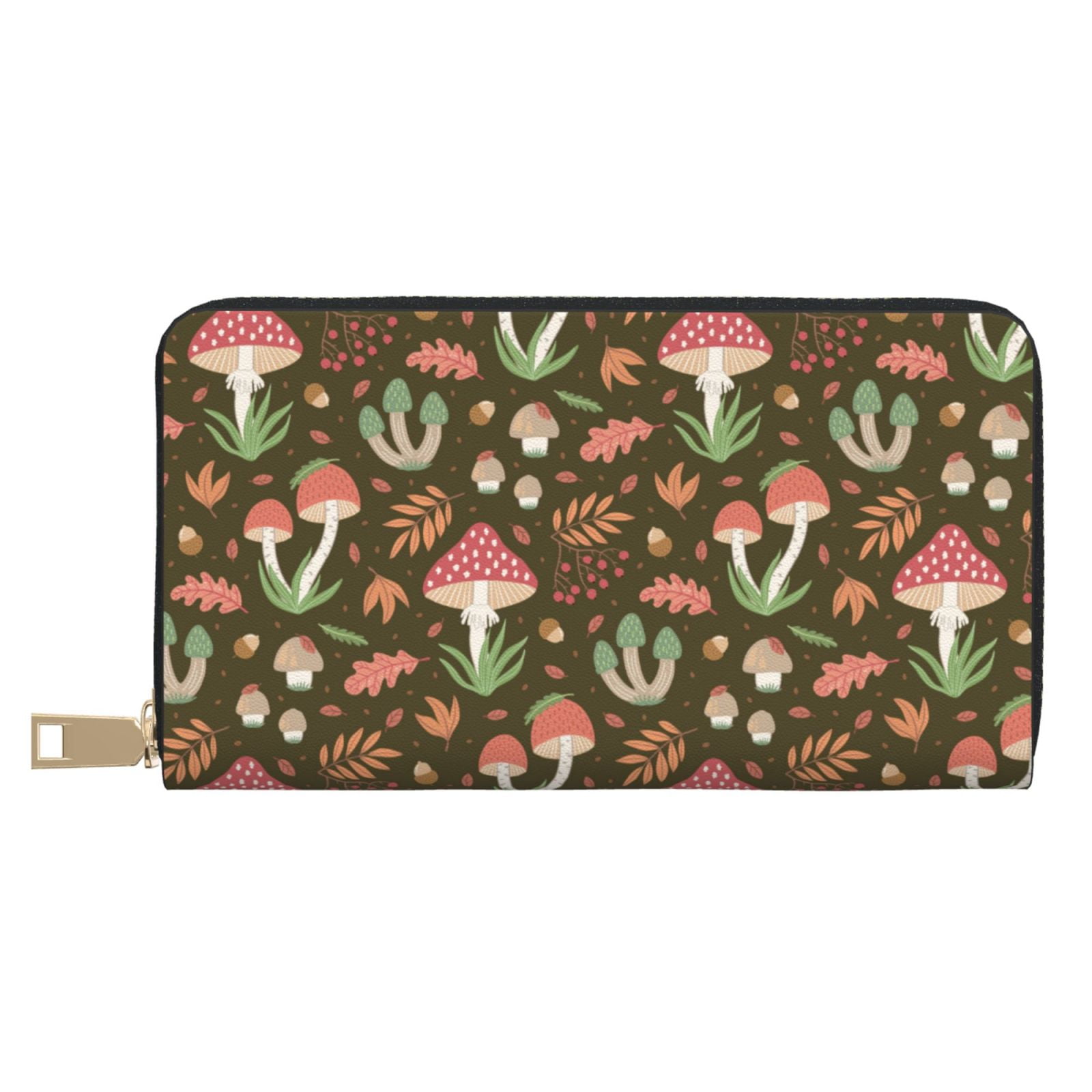 Mushrooms and Autumn Wallet Women, Leather Bifold Multi Card Wallet ...