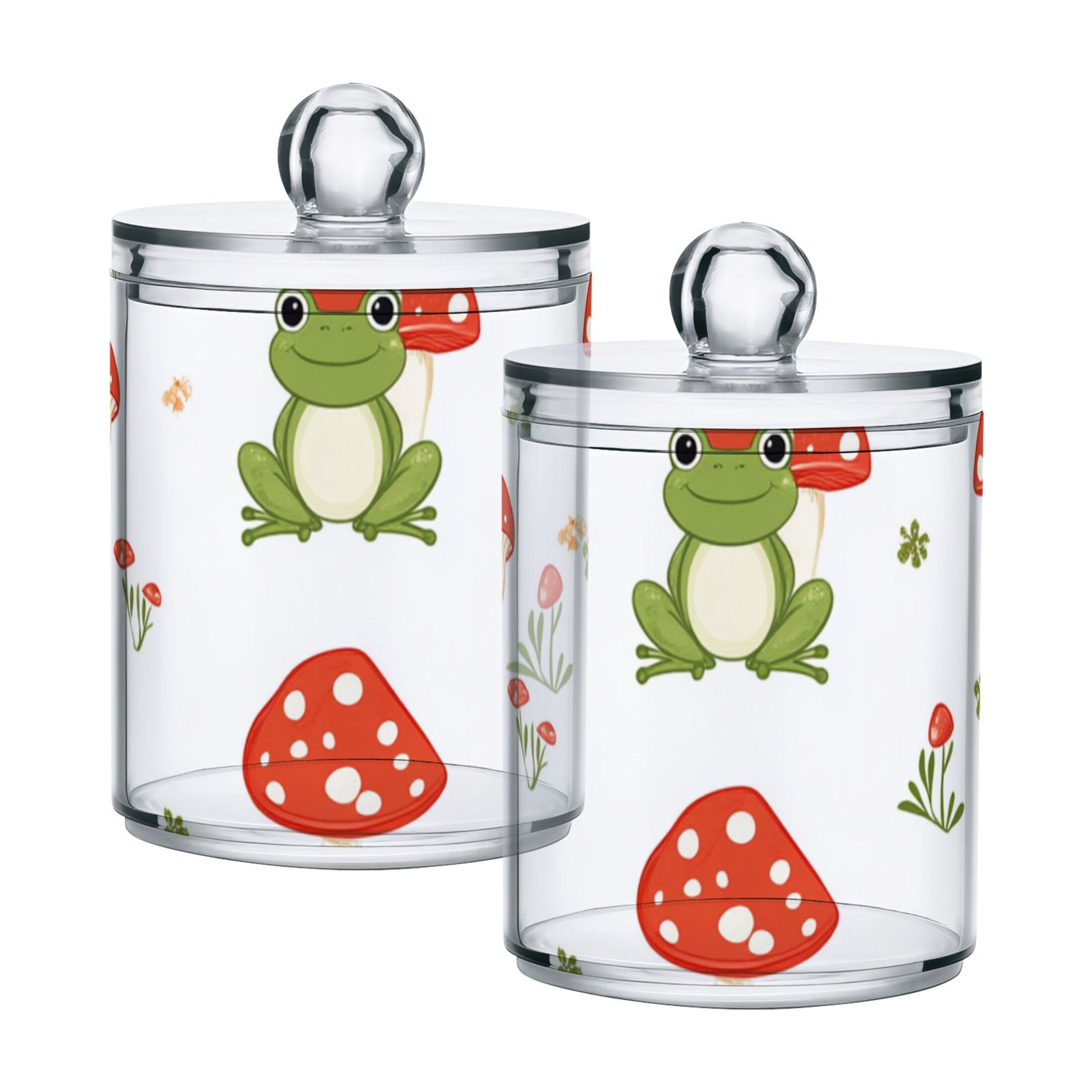 Mushrooms and Cute Frogs Translucent Plastic Cans Storage Canisters ...