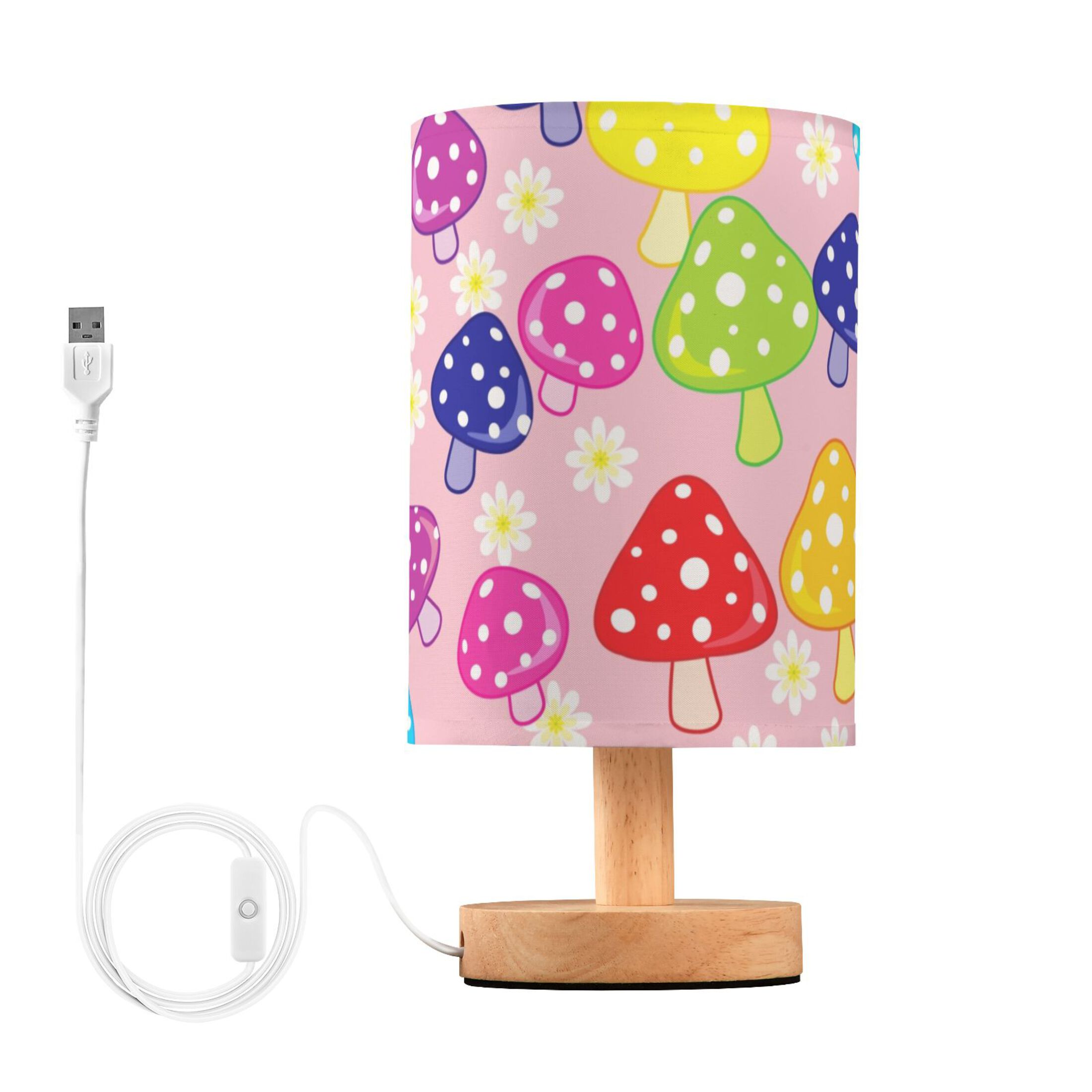 Mushrooms and Floral on Pink Bedside Table Lamp LED Warm Lights with ...