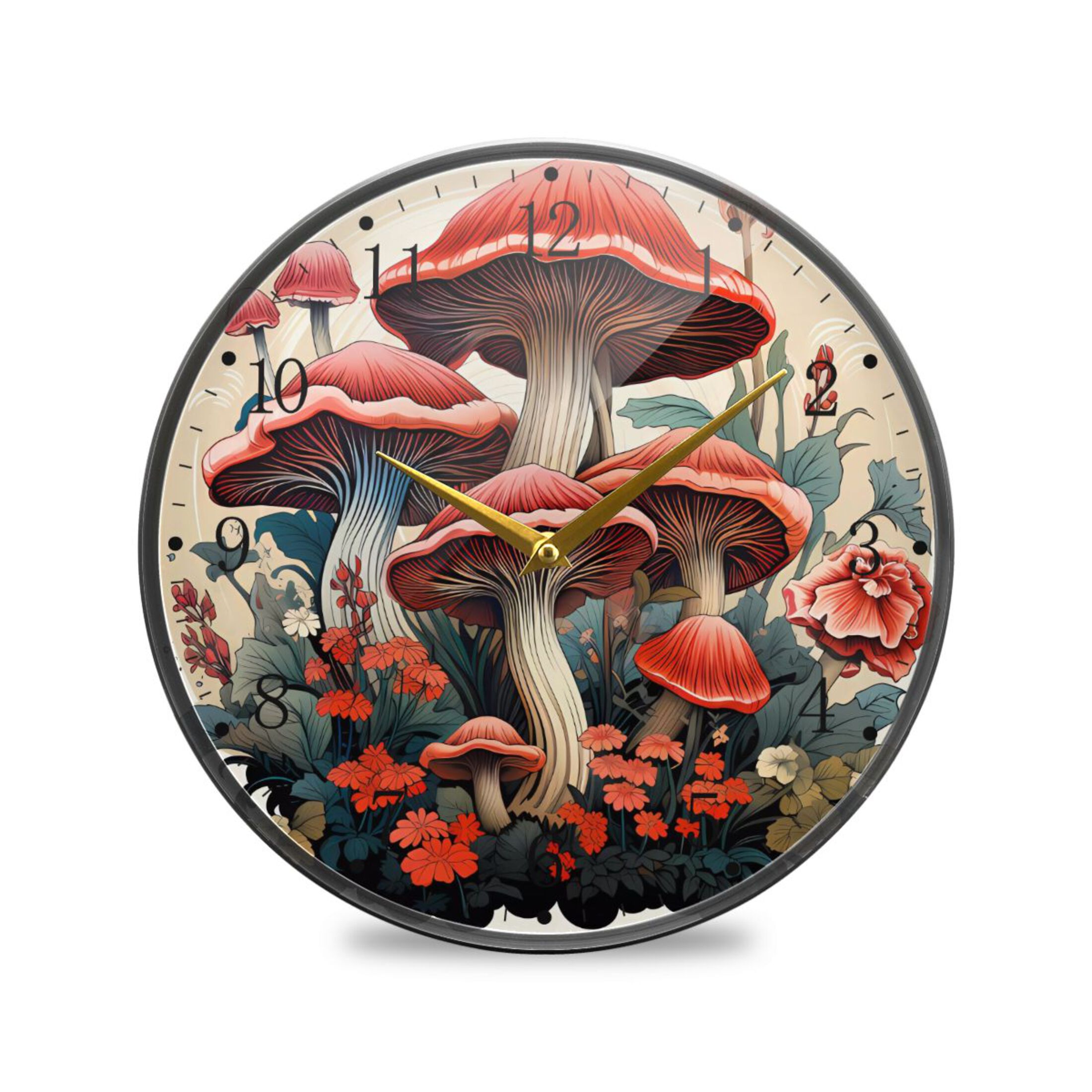 Mushrooms and Flowers Magic Acrylic Wall Clocks Quiet Round Clock ...