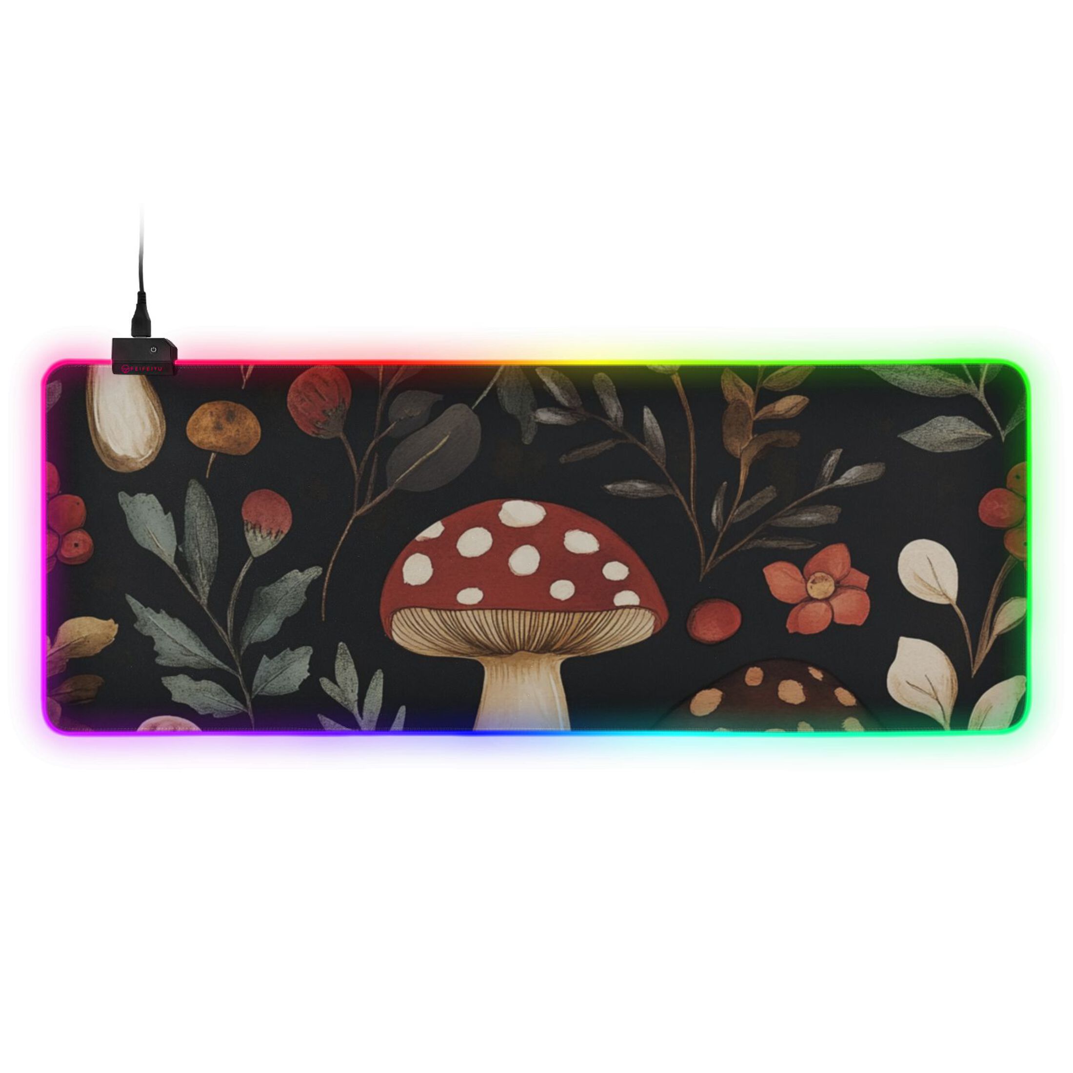 Mushrooms and Flowers Vintage RGB Gaming Mouse Pad Large Keyboard Mat ...