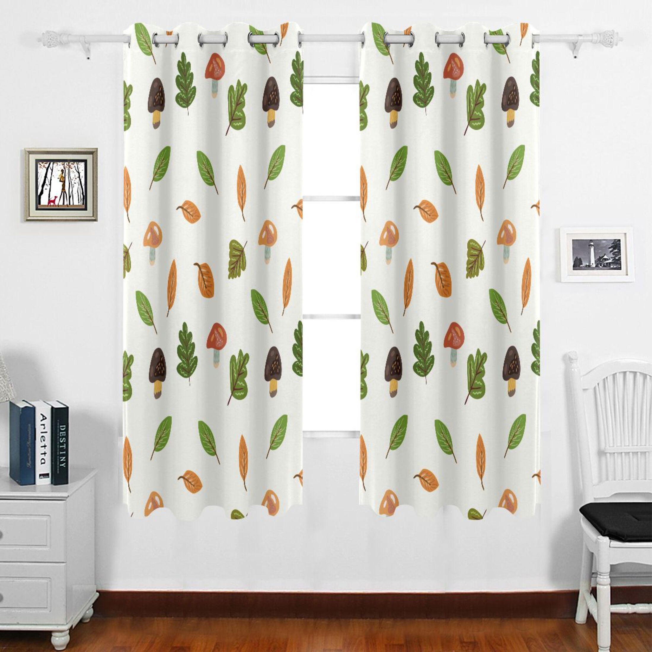 Mushrooms and Leaves Grommet Blackout Curtains Thermal Insulated Window ...