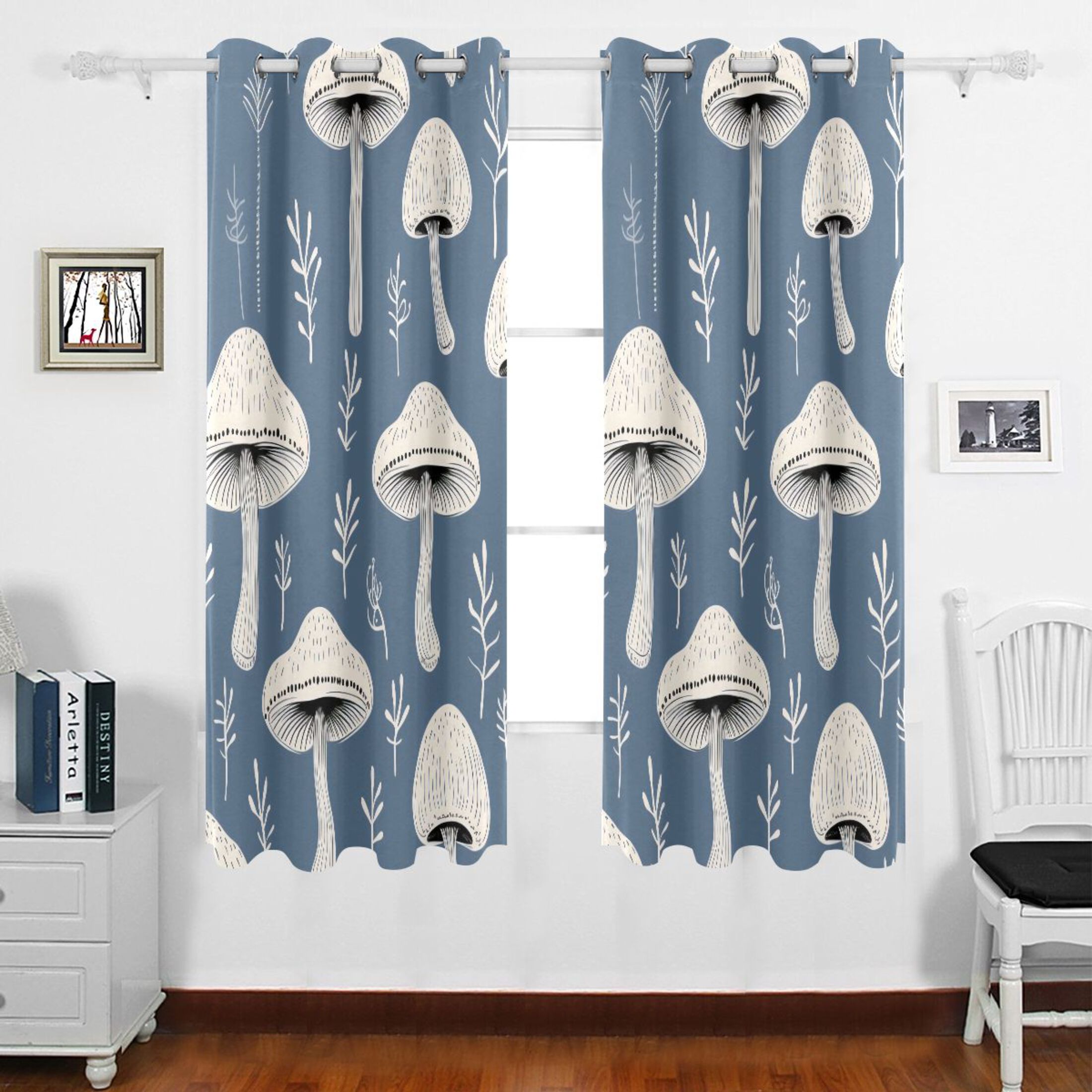 Mushrooms and Leaves Grommet Blackout Curtains Thermal Insulated Window ...