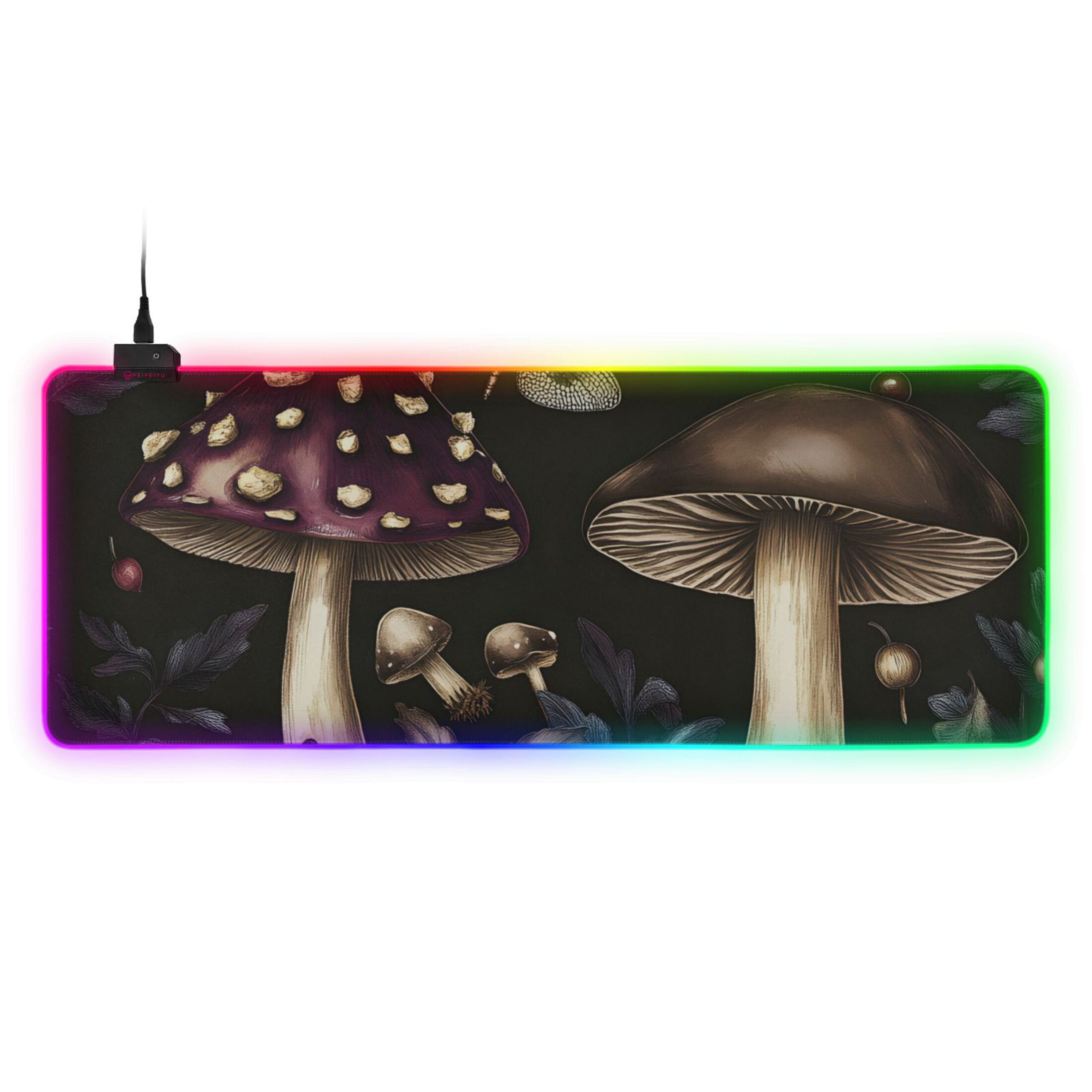 Mushrooms and Leaves Vintage RGB Gaming Mouse Pad Large Keyboard Mat ...