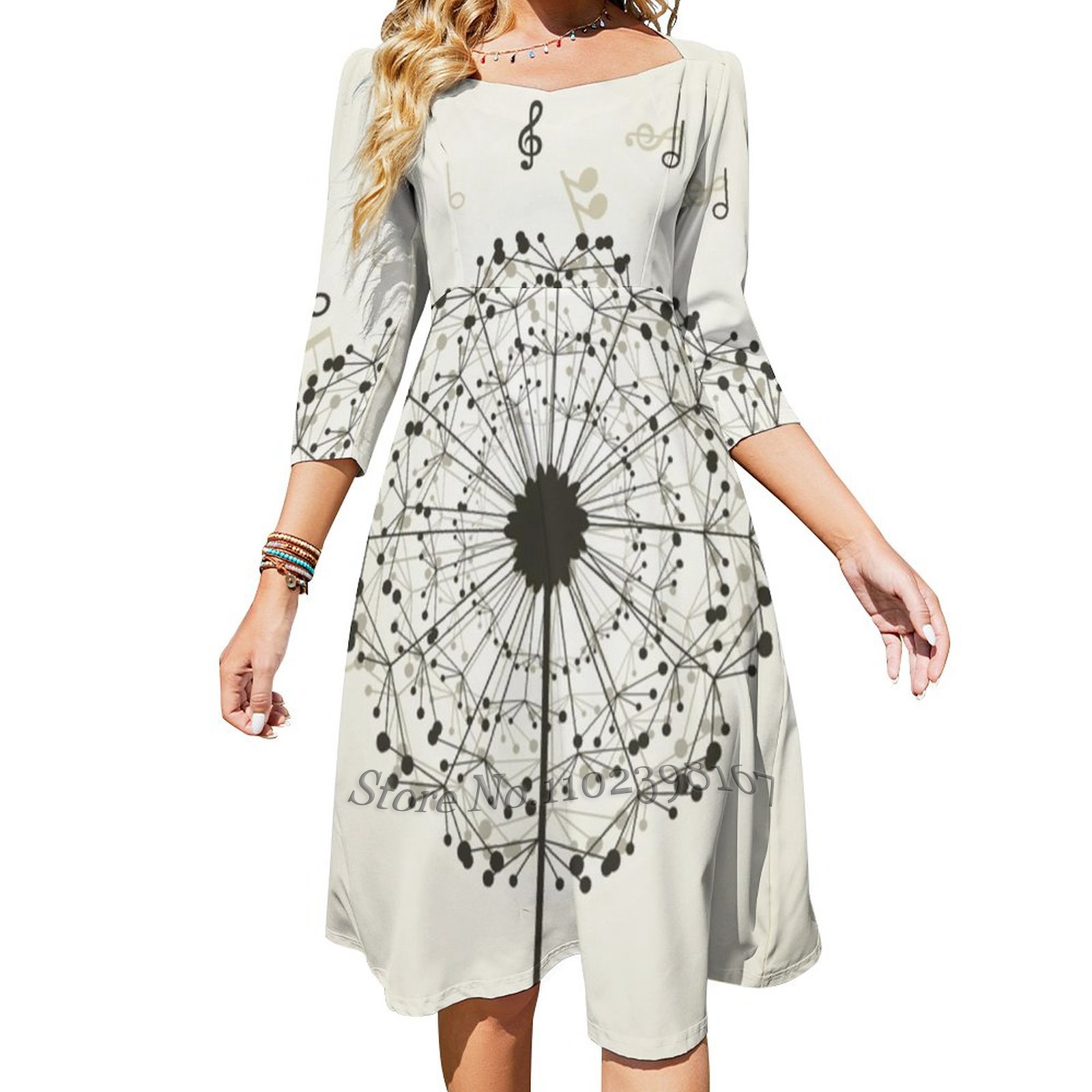 Music A Dandelion Square Neck Dress Sweet Summer Dress Women Elegant ...