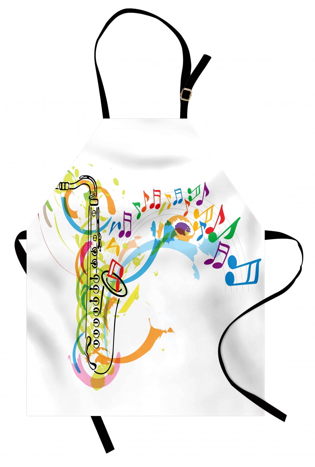 Music Apron Colored Illustration of Saxophone with Wavy Notes in Air ...