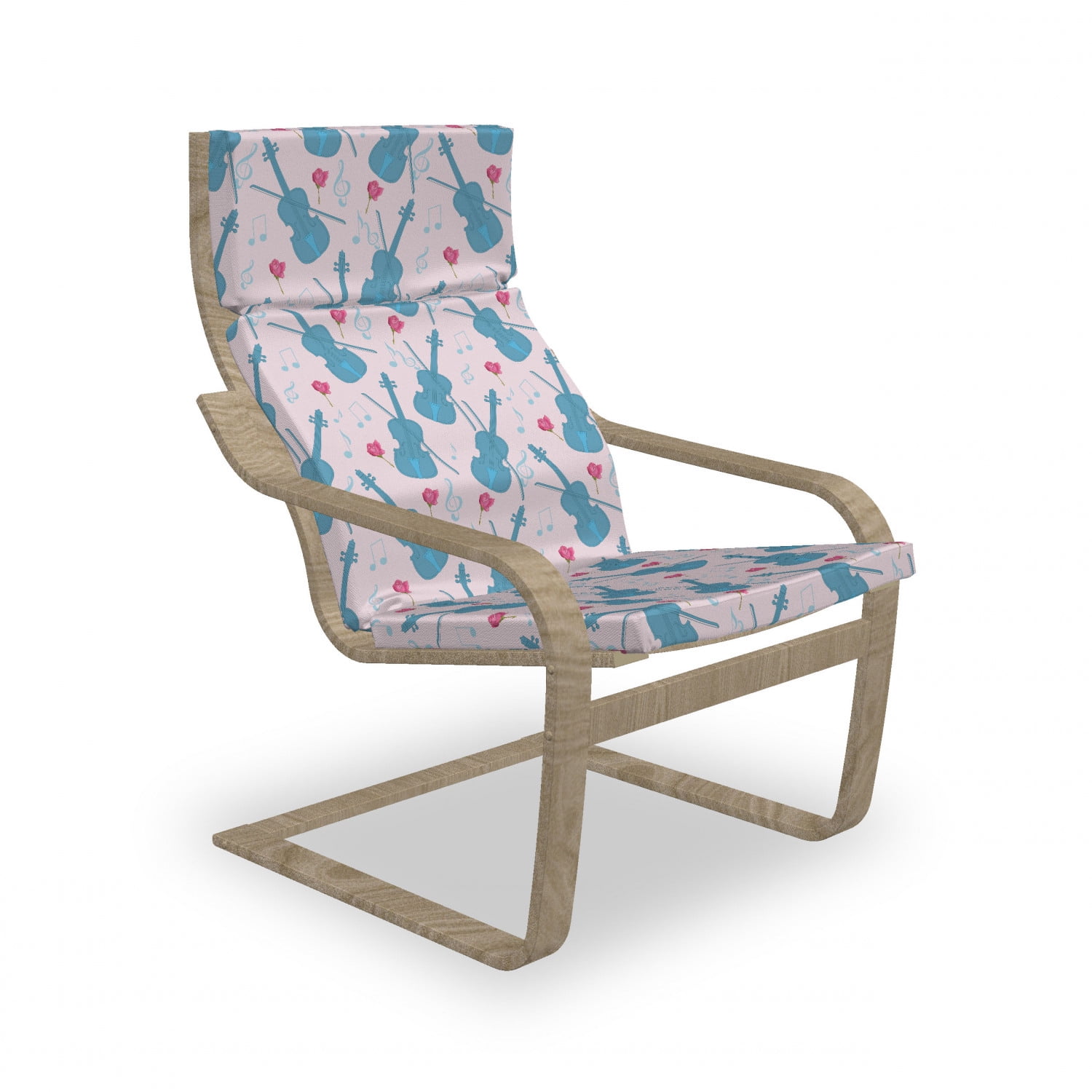 Music Armchair Pad and Slipcover, Violin Pattern on Pastel Toned Notes ...