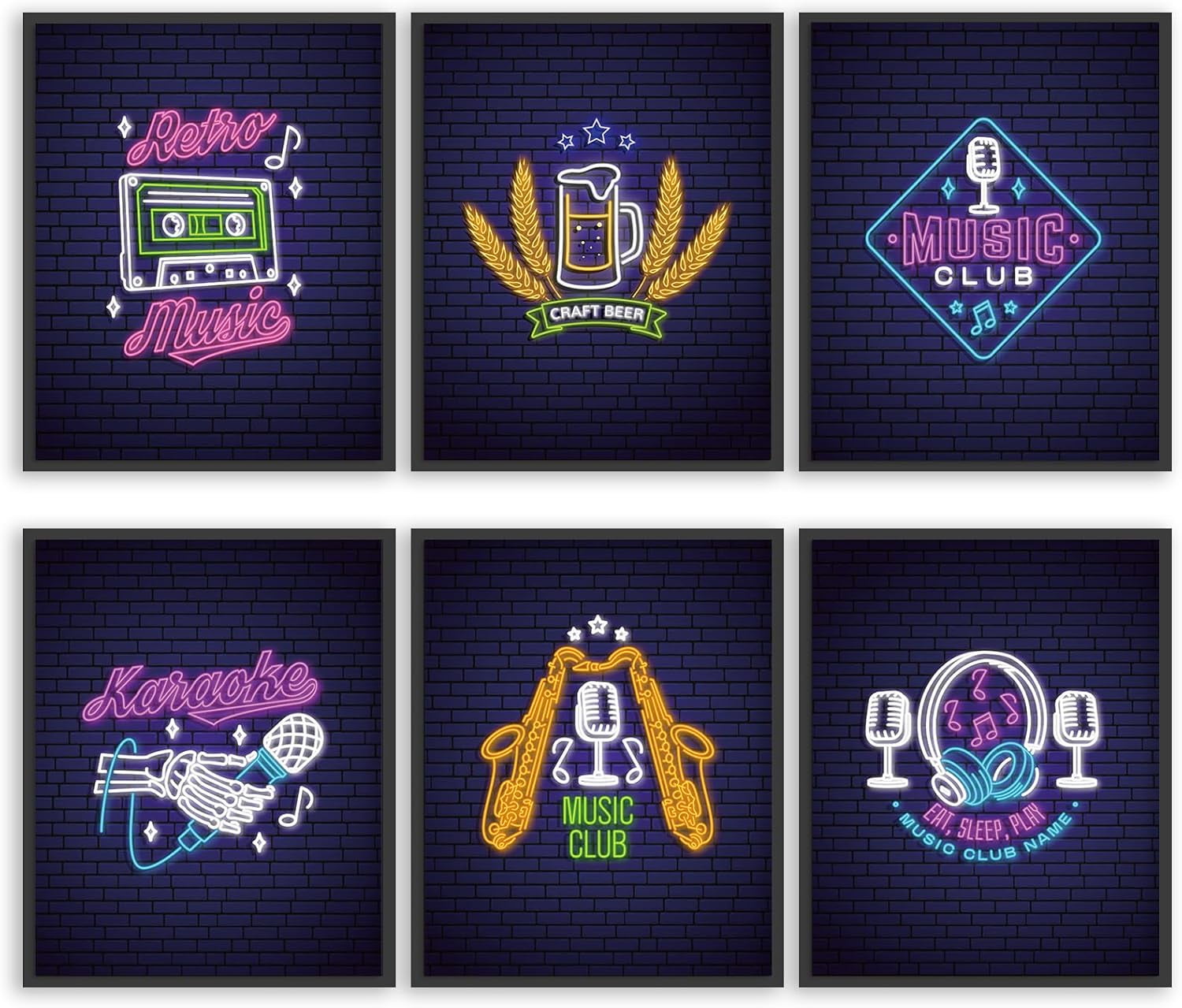 Music Bar Neon Picures Wall Art Prints Canvas Wall Decor LED Neon Signs ...