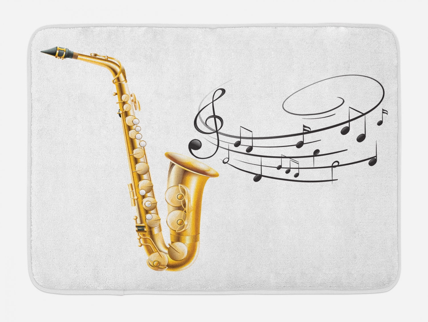 Music Bath Mat, Illustration of Fancy Old Saxophone with Template Solo ...