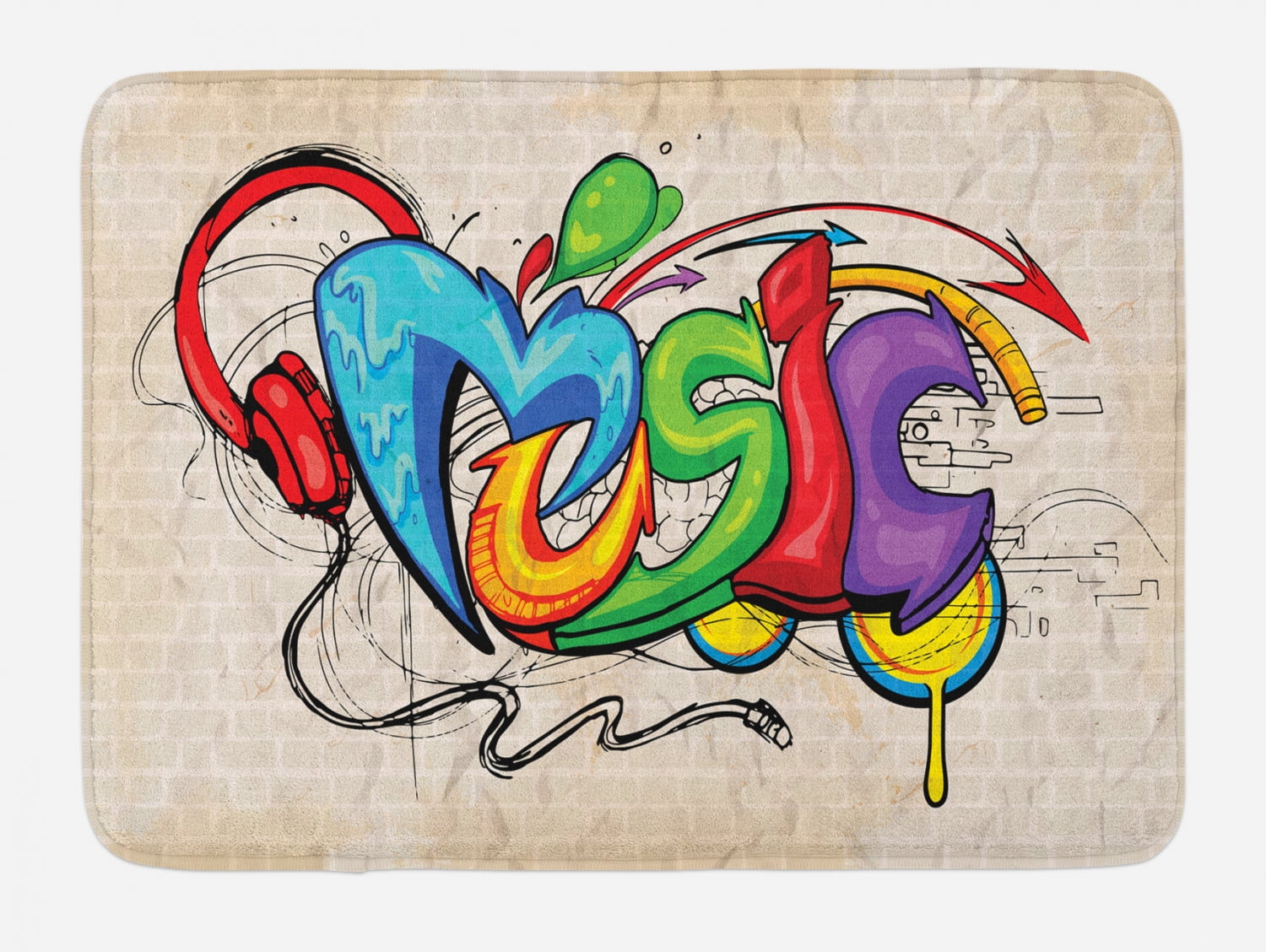 Music Bath Mat, Illustration of Graffiti Style Lettering Headphones Hip ...