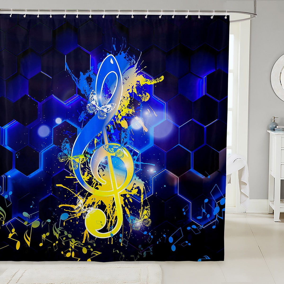 Music Bathroom Shower Curtain Sets Watercolor Melody Note Fabric Shower ...