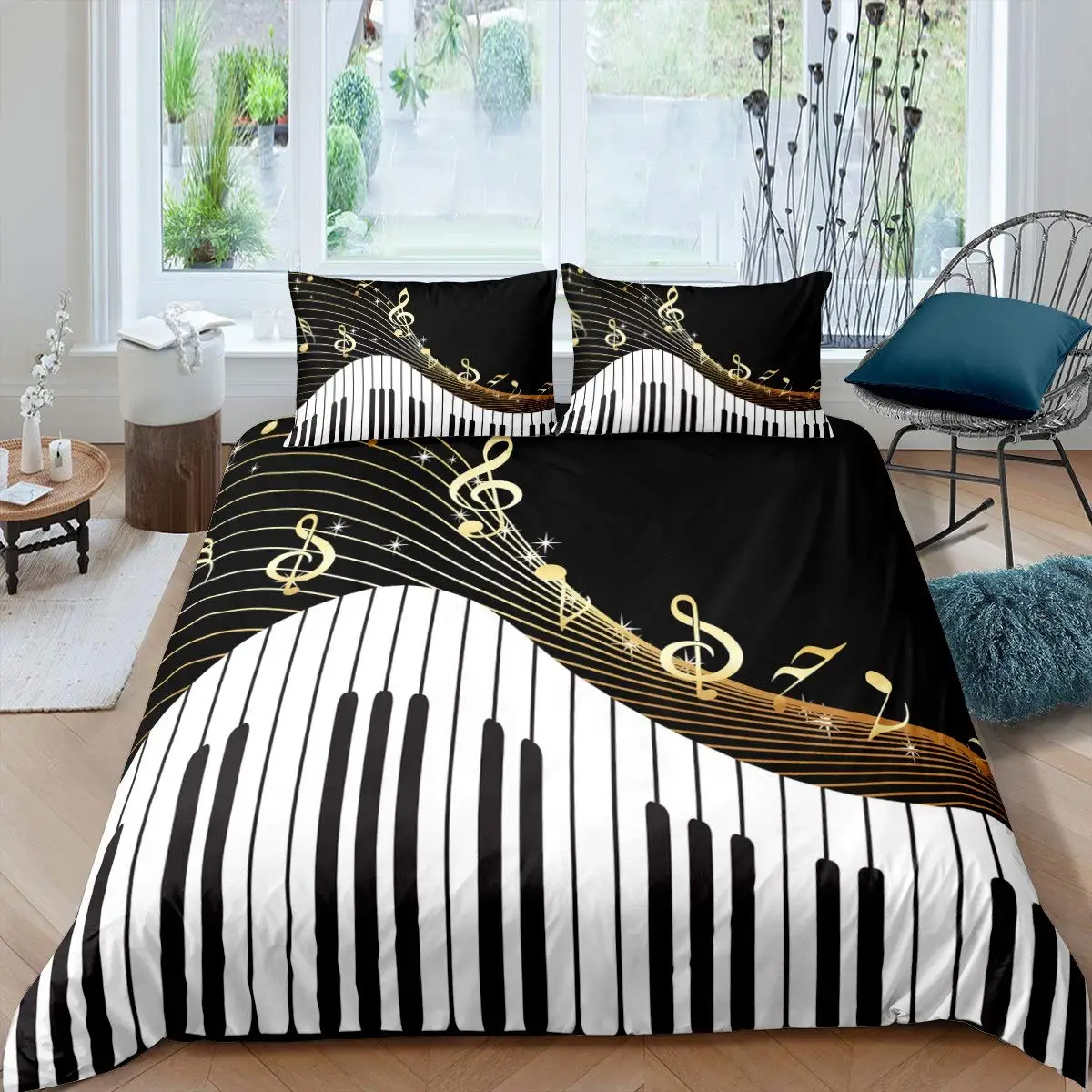 Music Bedding Set Piano Keyboard Music Note Duvet Cover Size Bed Lin ...