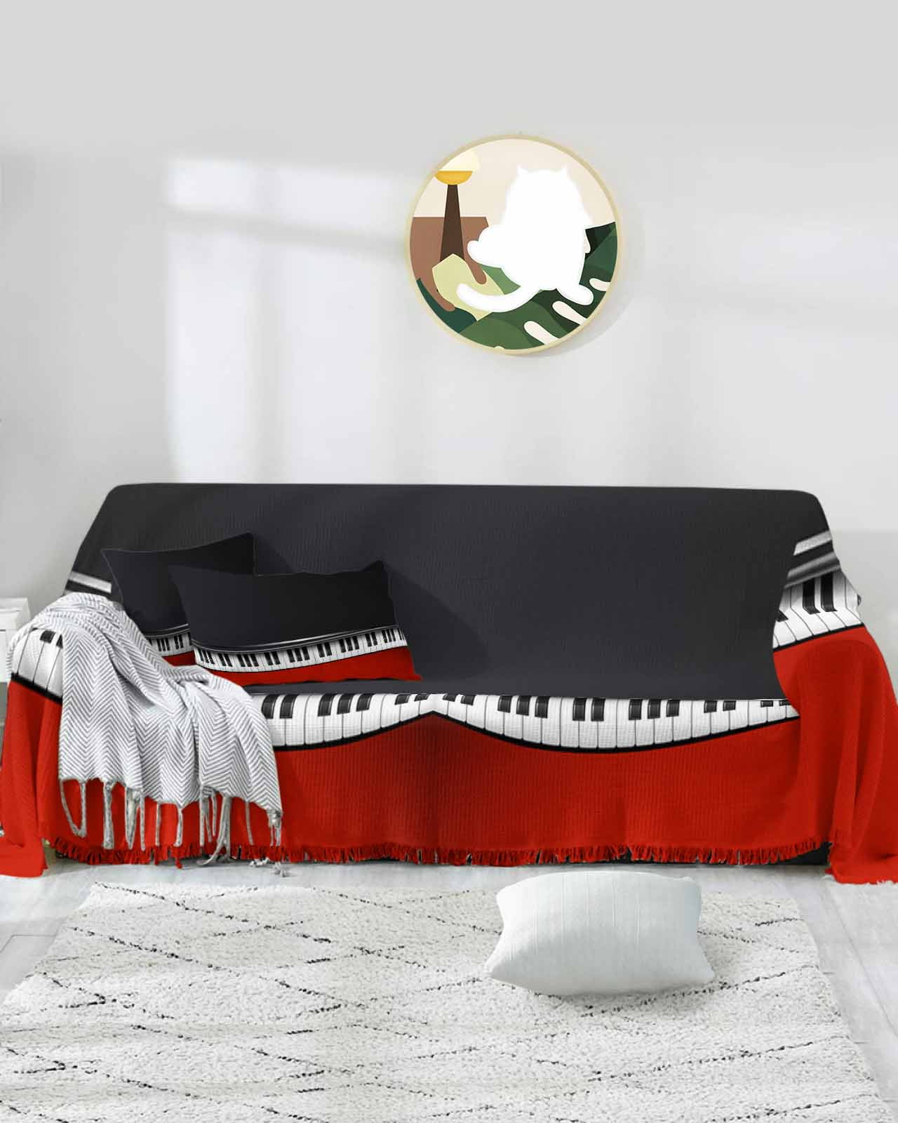 Music Black Piano Keys Sofa Couch Covers for 3 Cushion Couch,Washable L ...