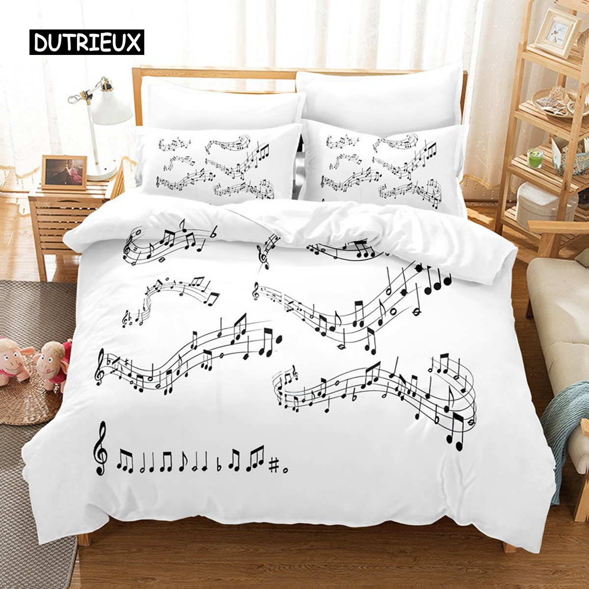 Music Black White Duvet Cover Sets Comforter Bed King Size Musical ...