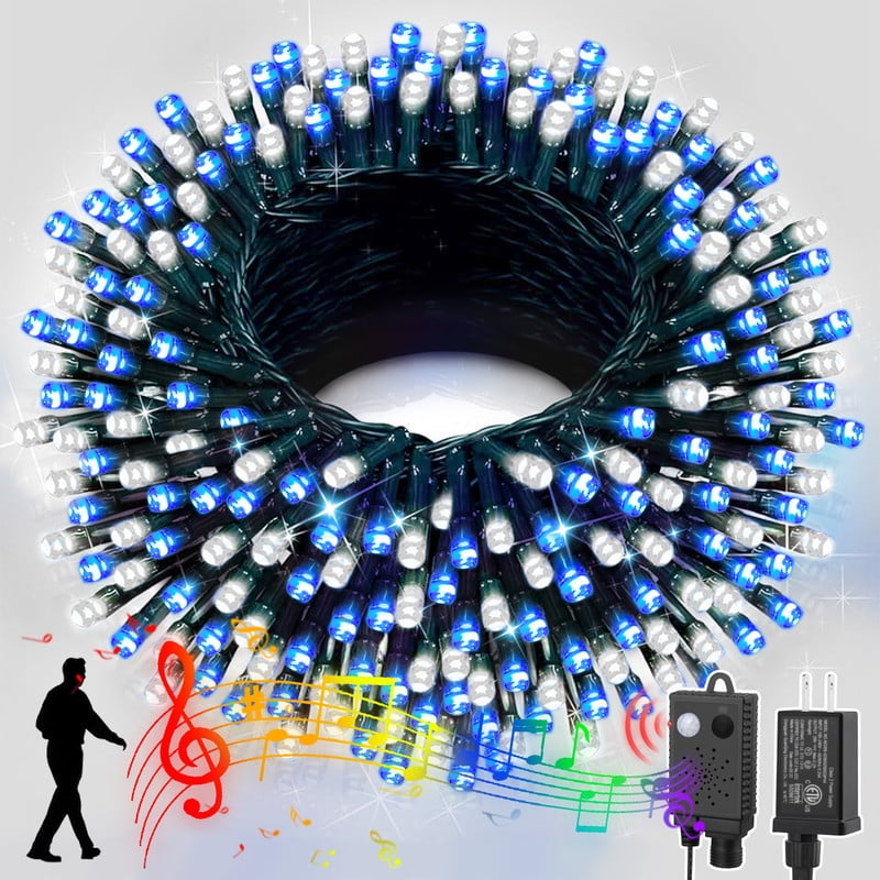 Music Blue and White String Lights with Motion Sensor Controller, 100 ...