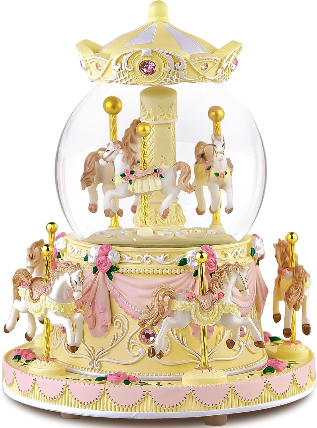 Music Box Carousel Horse Snow Globe with Color Light, Carousel Musical ...