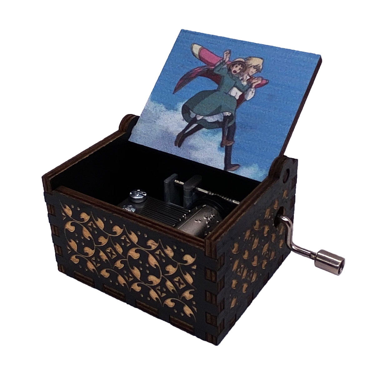 Music Box Howl's Moving Castle Engraved Wood Musical Box Hand Cranked ...