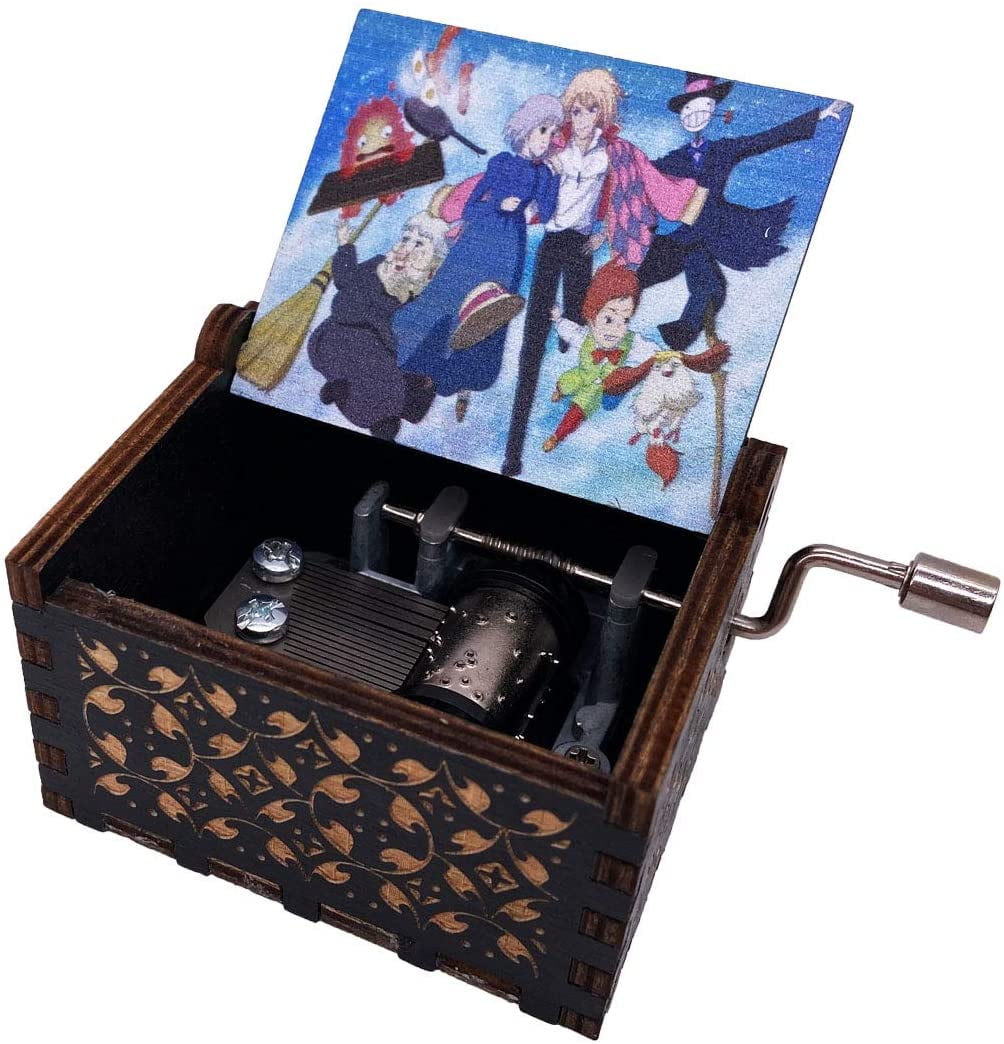 Music Box Howl's Moving Castle Engraved Wood Musical Box Hand Cranked ...