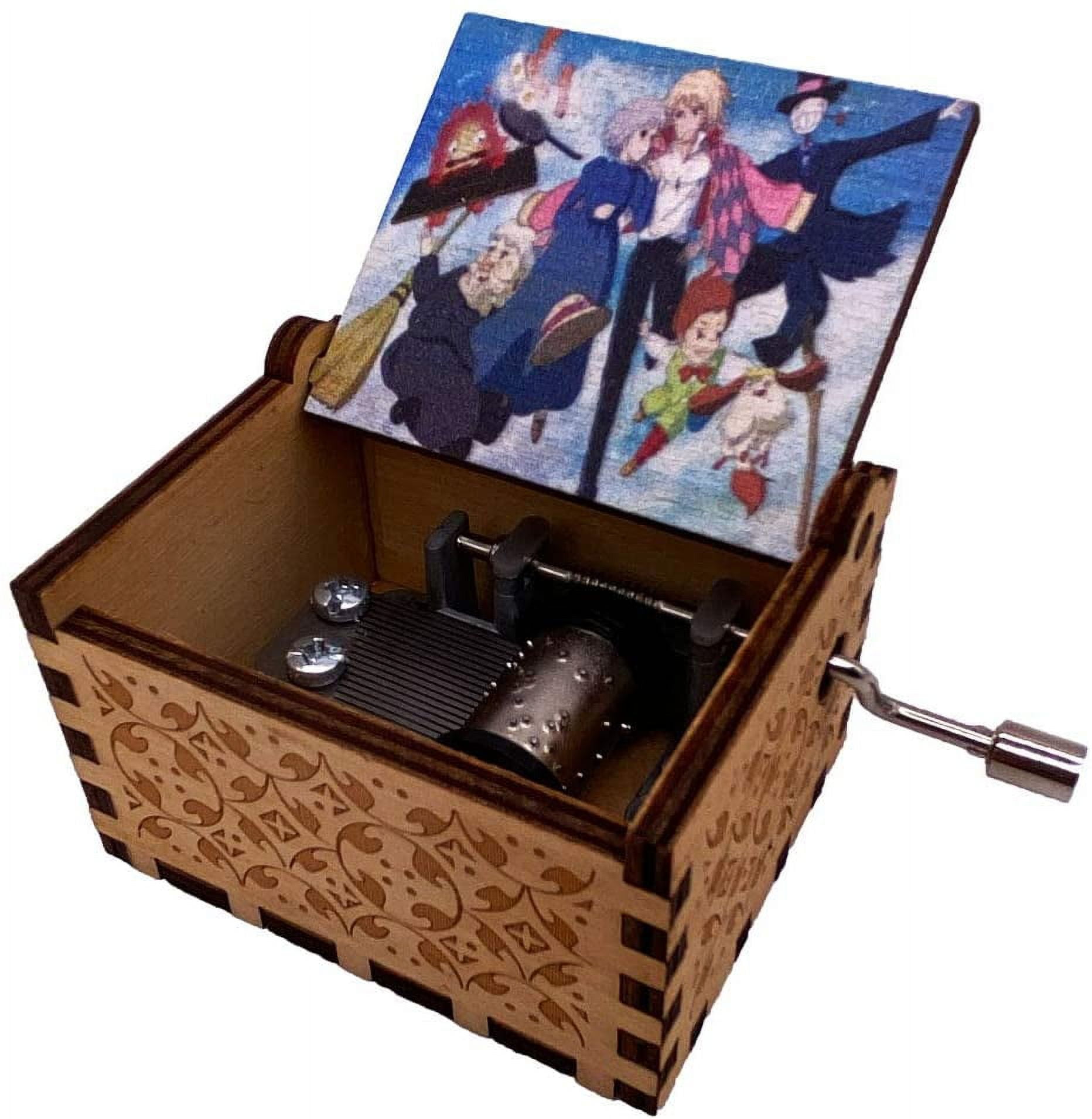 Music Box Howl's Moving Castle Engraved Wood Musical Box Hand Cranked ...