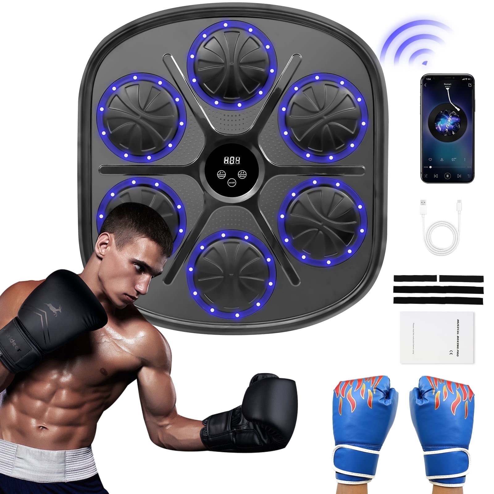 Music Boxing Machine with Blue Boxing Gloves, Intelligent Boxing ...