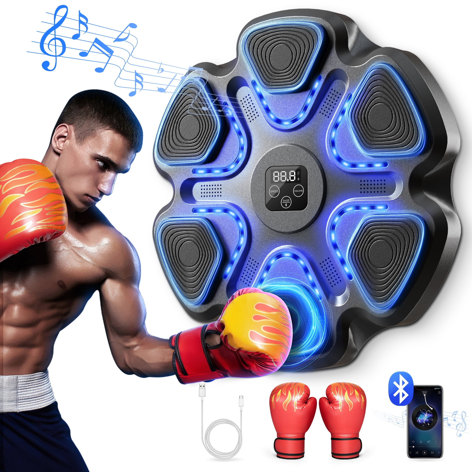 Music Boxing Machine with Boxing Gloves, 9 Speeds & Modes, Wall-Mounted ...
