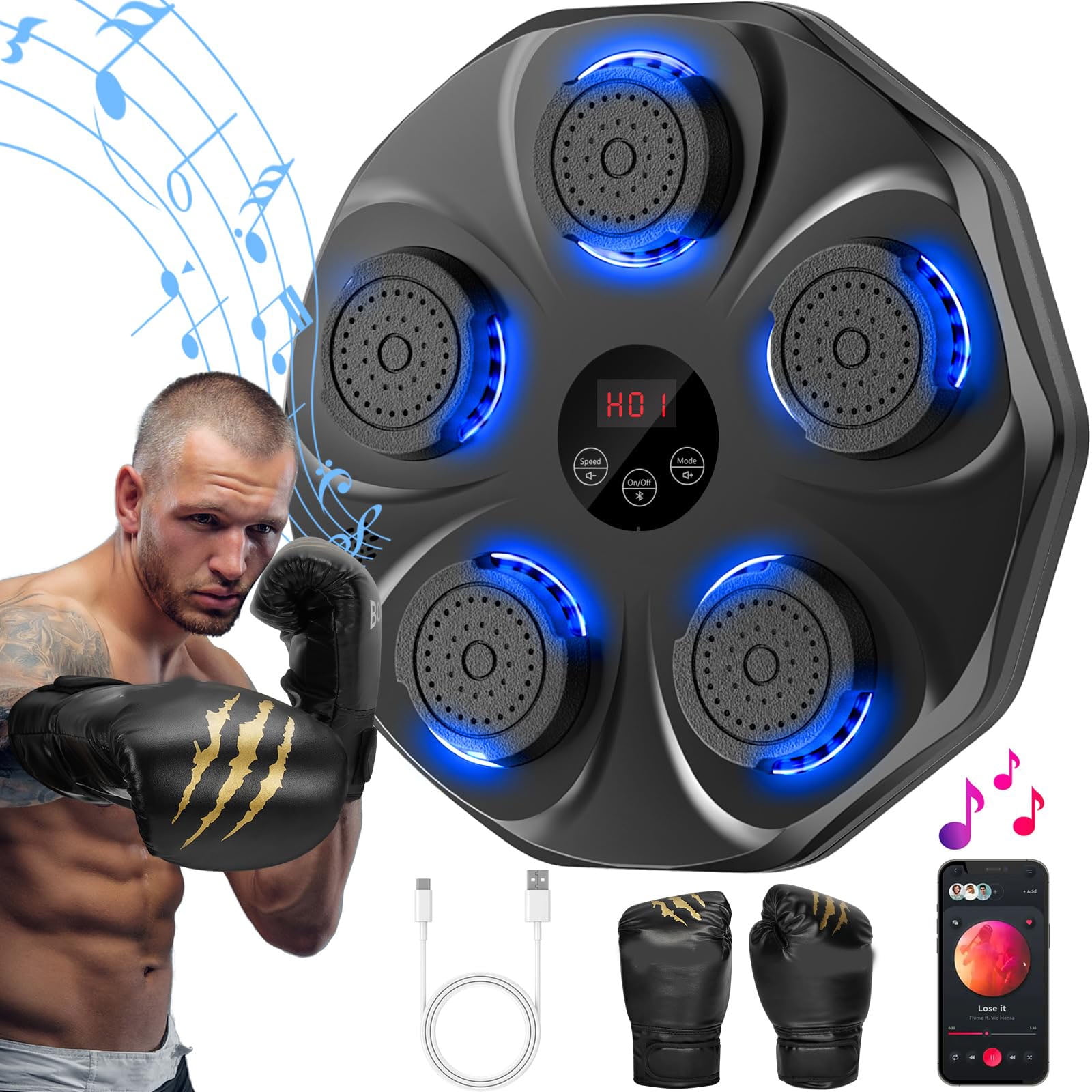 Music Boxing Machine, Interactive Punching Trainer with Boxing Gloves ...
