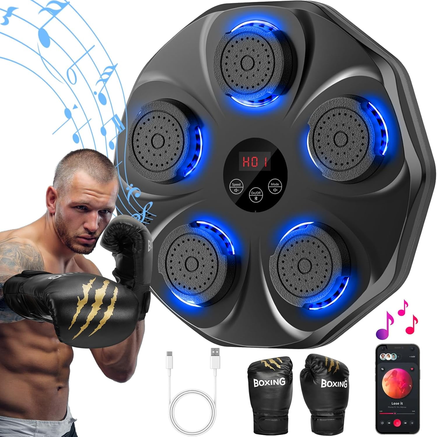 Music Boxing Machine, Interactive Punching Trainer with Boxing Gloves ...