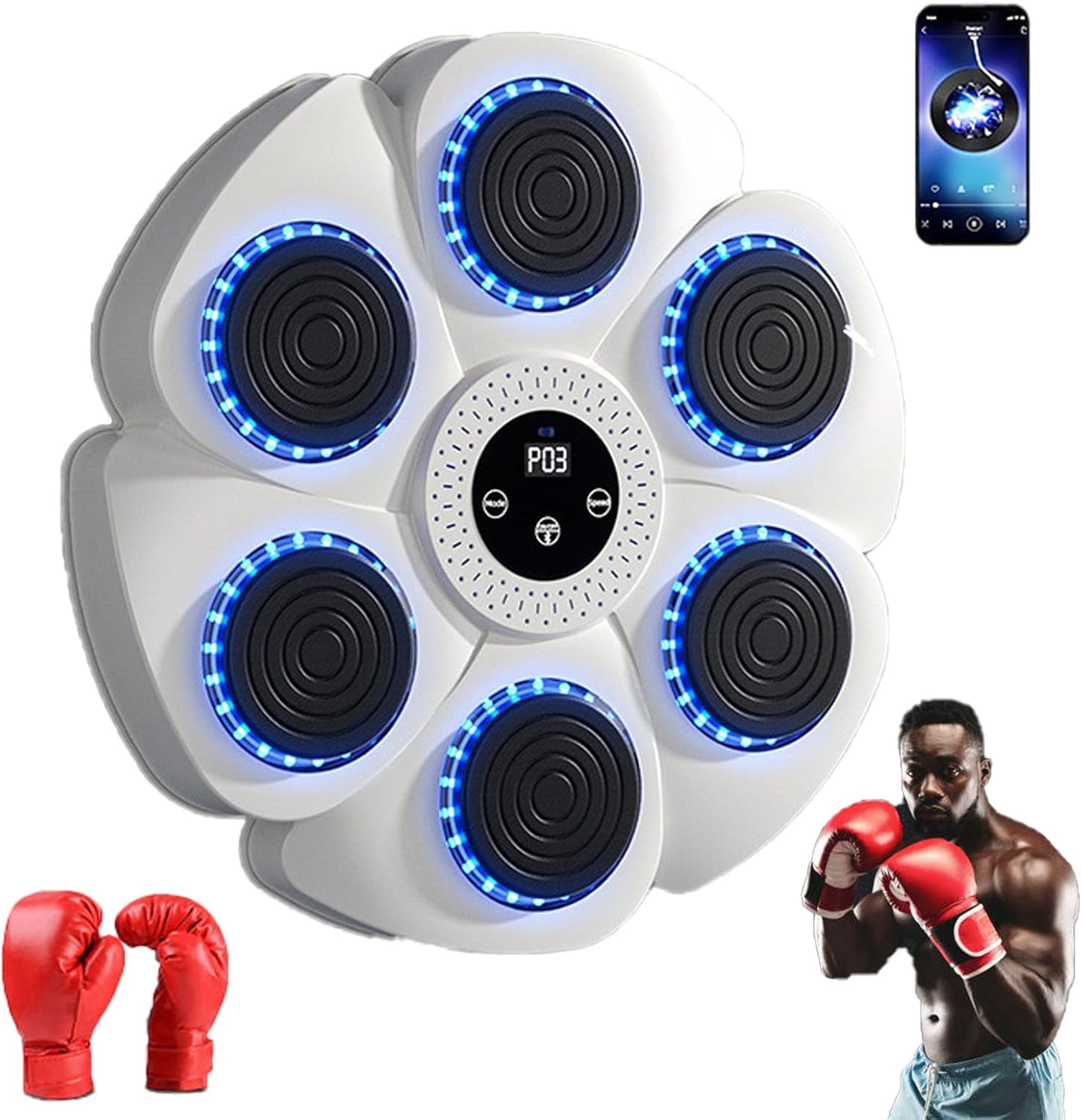 Music Boxing Machine with LED Light Targets, Wall Mounted Punching Pad ...