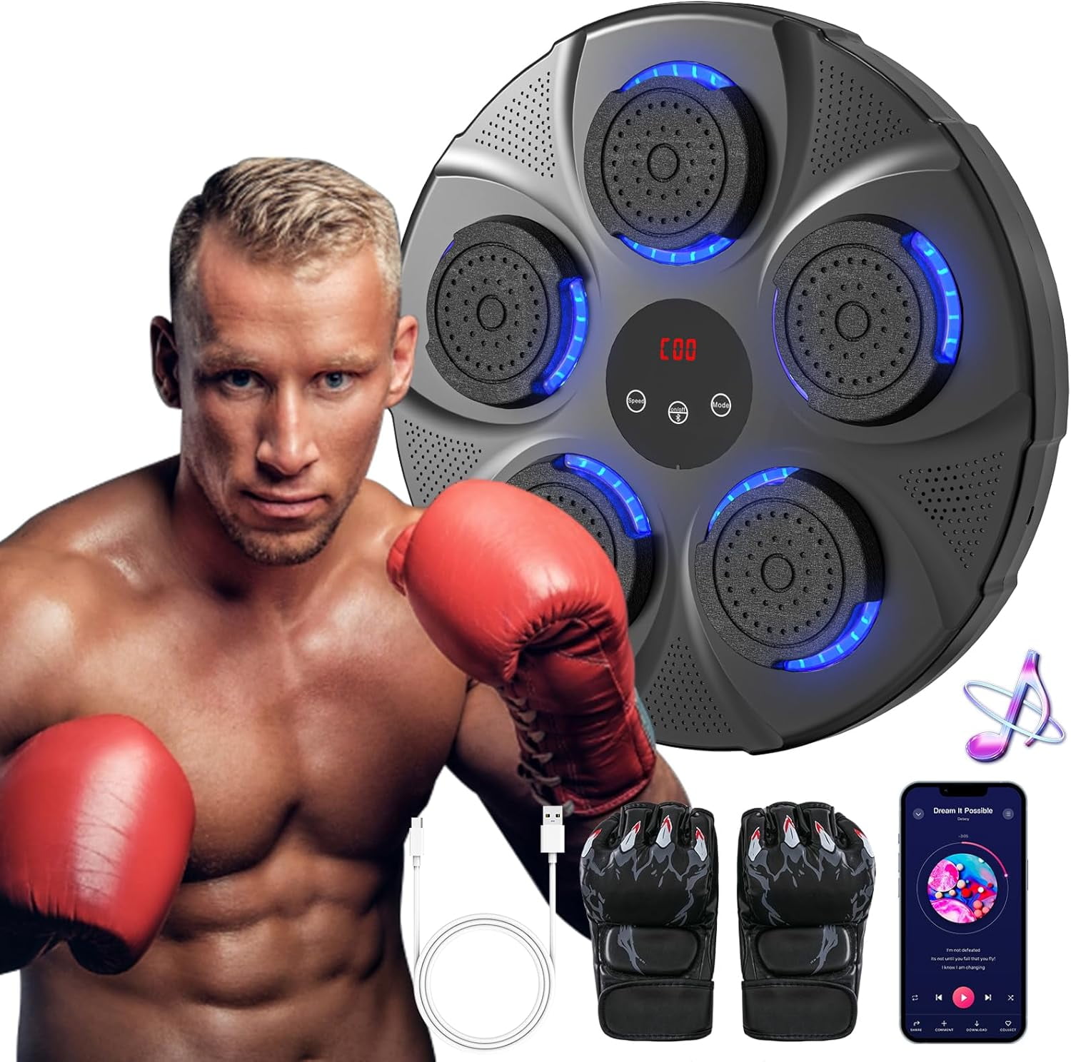 Music Boxing Machine with Boxing Gloves, Bluetooth Wall Mounted Boxing ...