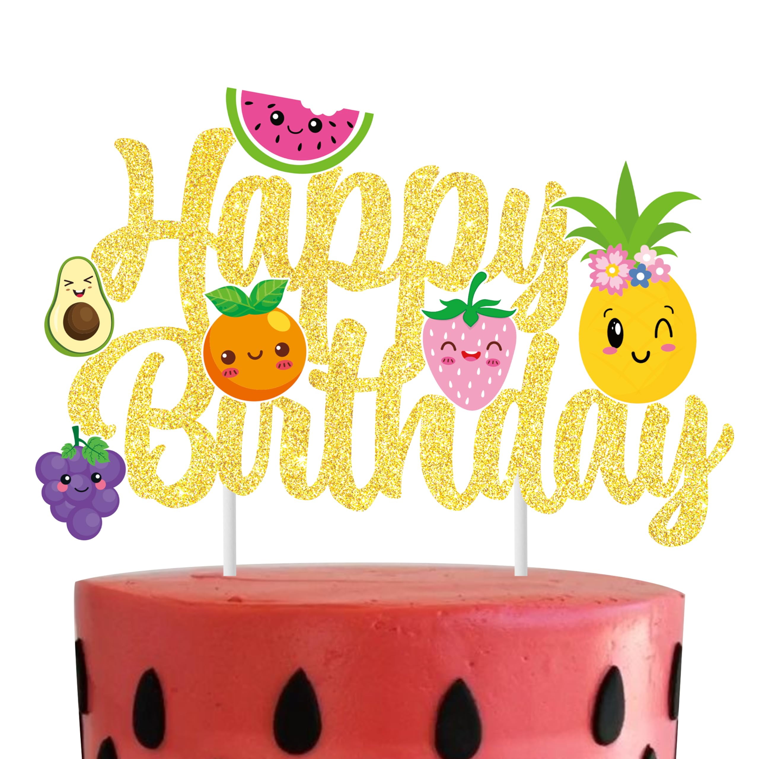 Fruit Theme Birthday Party Cake Topper COC1Tutti Frutti Party Gold ...