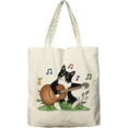 Music Cat Canvas Tote Bag For Women Funny Tuxedo Cat Playing Guitar ...