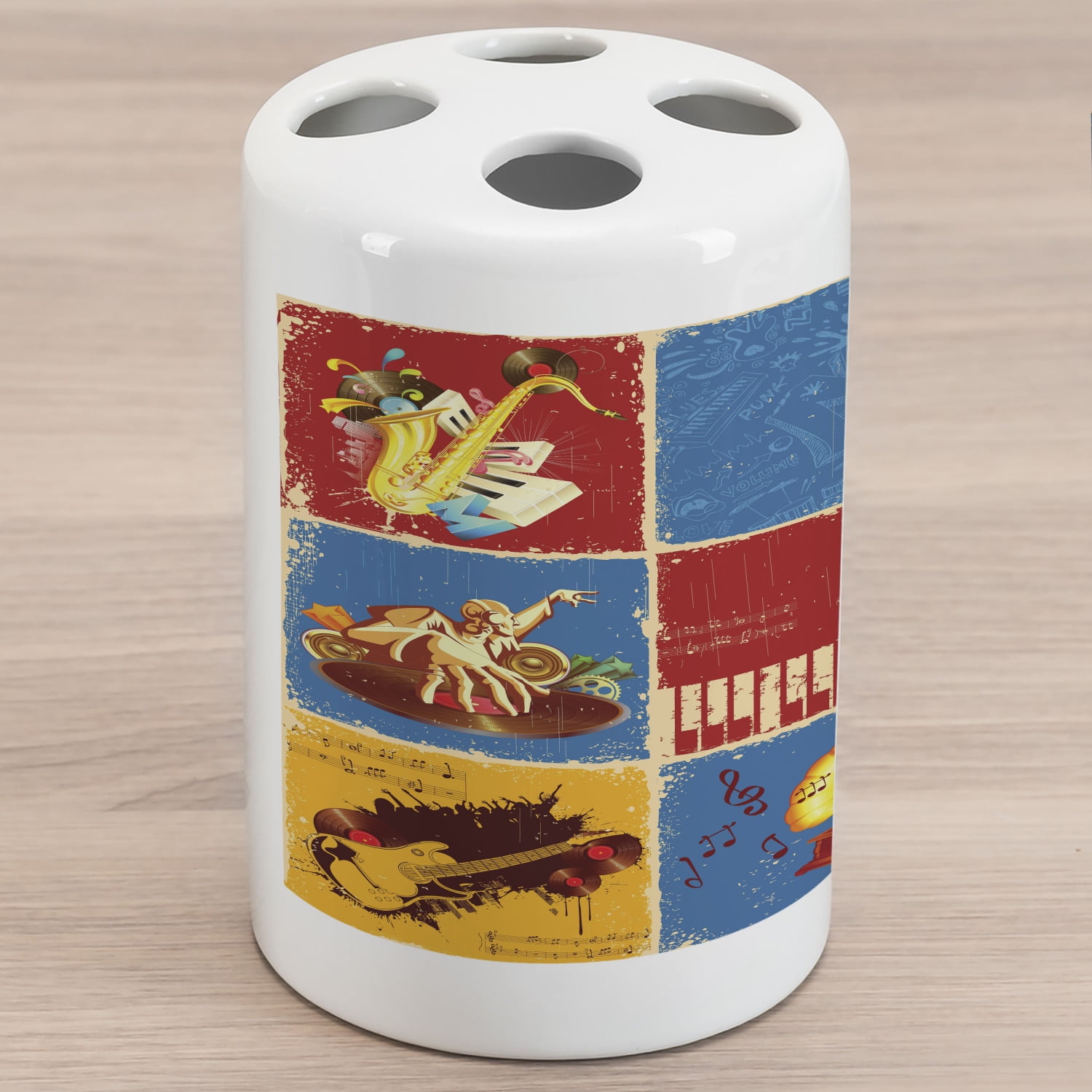 Music Ceramic Toothbrush Holder, Retro Collage Illustration of ...