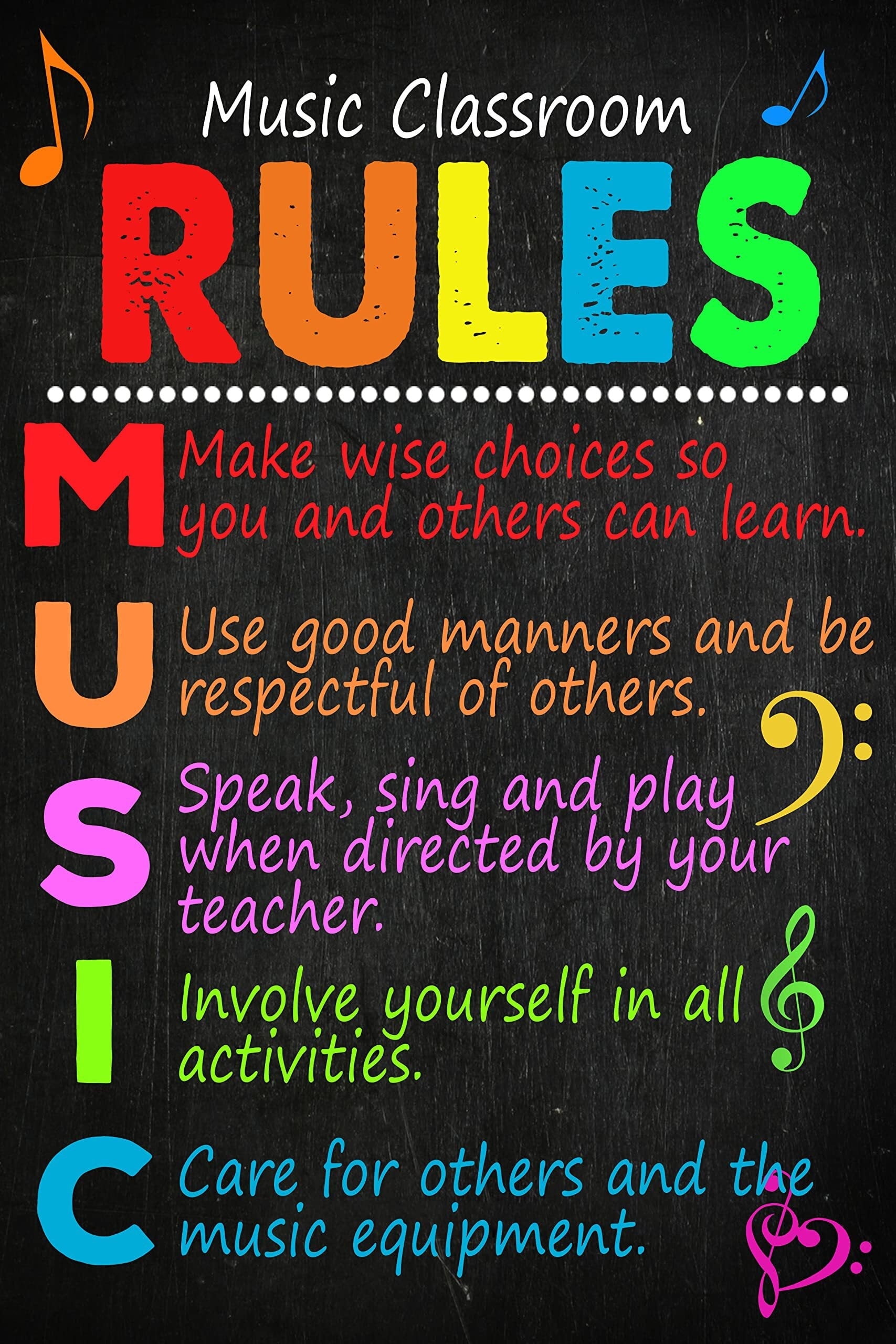 Music Classroom Rules Posters for Elements Bulletin Board Musical ...