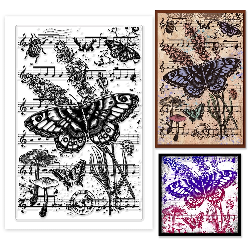 Music Clear Stamps for Card Making Butterfly Rubber Stamps Insects ...
