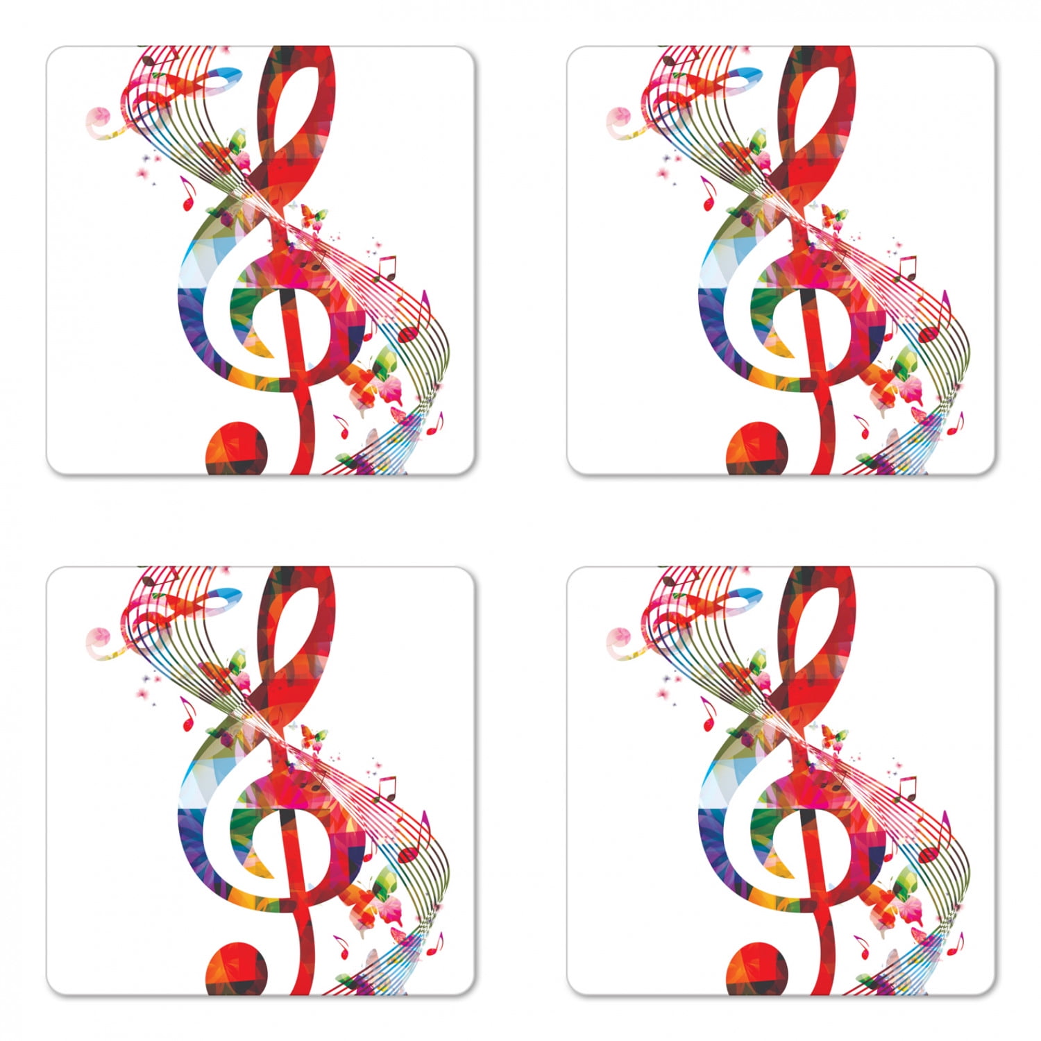 Music Coaster Set of 4, Artwork with Musical Notes Rhythm Song ...